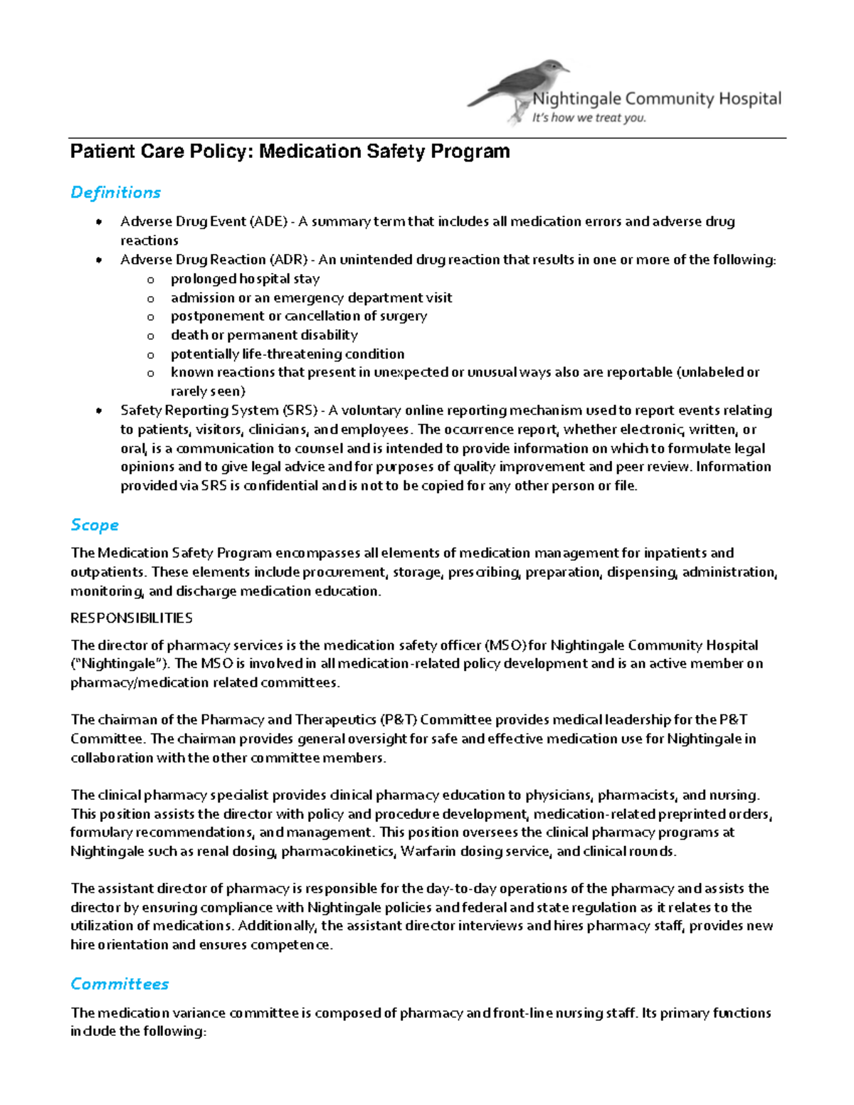 Medication Management Medication Safety Program - Patient Care Policy ...