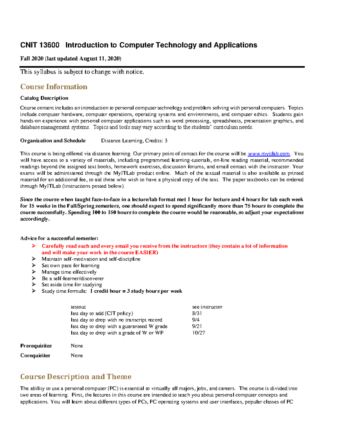 CNIT 13600 Fall 2020 Syllabus - Warning: TT: undefined function: 32 ...