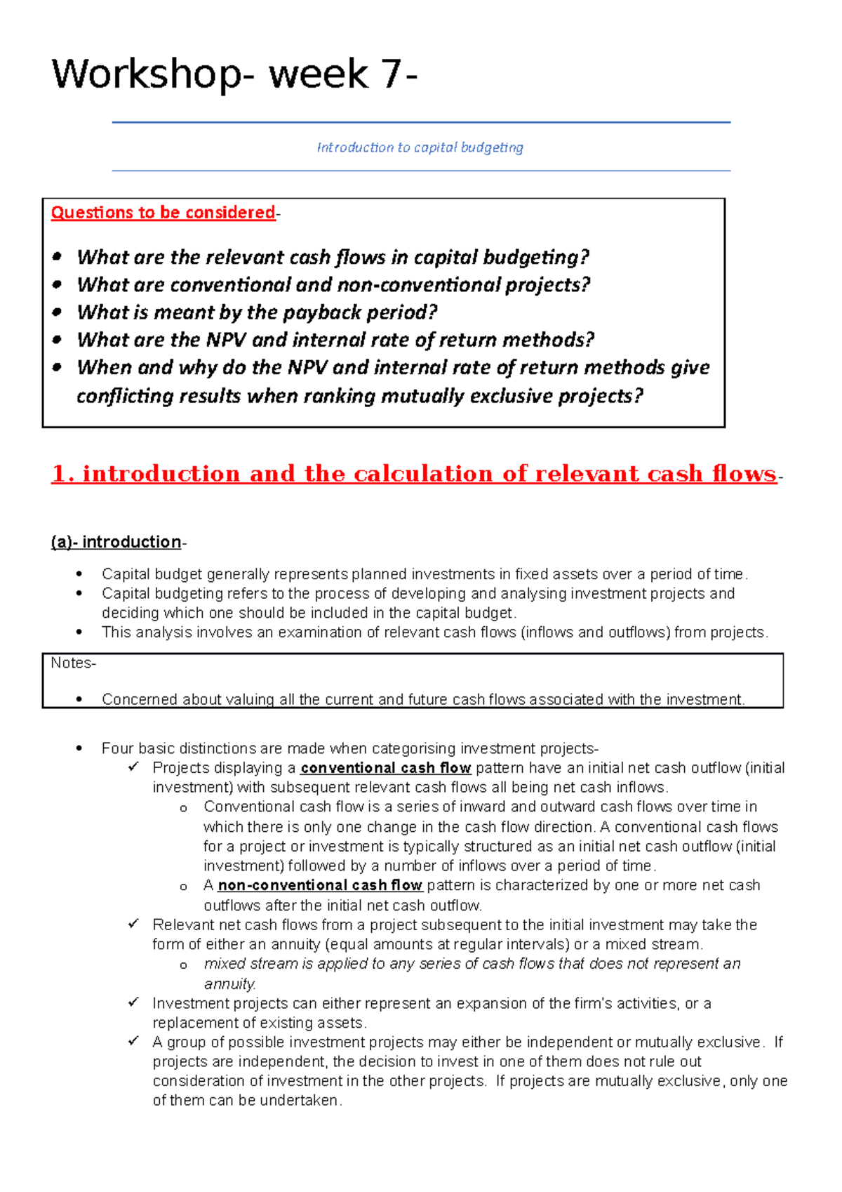 Workshop- 7- week 7 - lecture notes 2021 - Workshop- week 7 ...