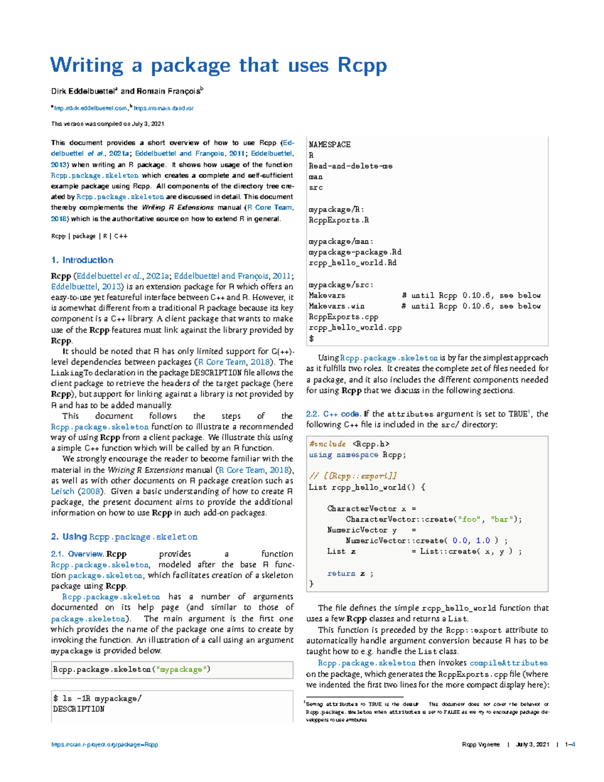 Rcpp-package - RCPP - Writing a package that uses Rcpp Dirk ...