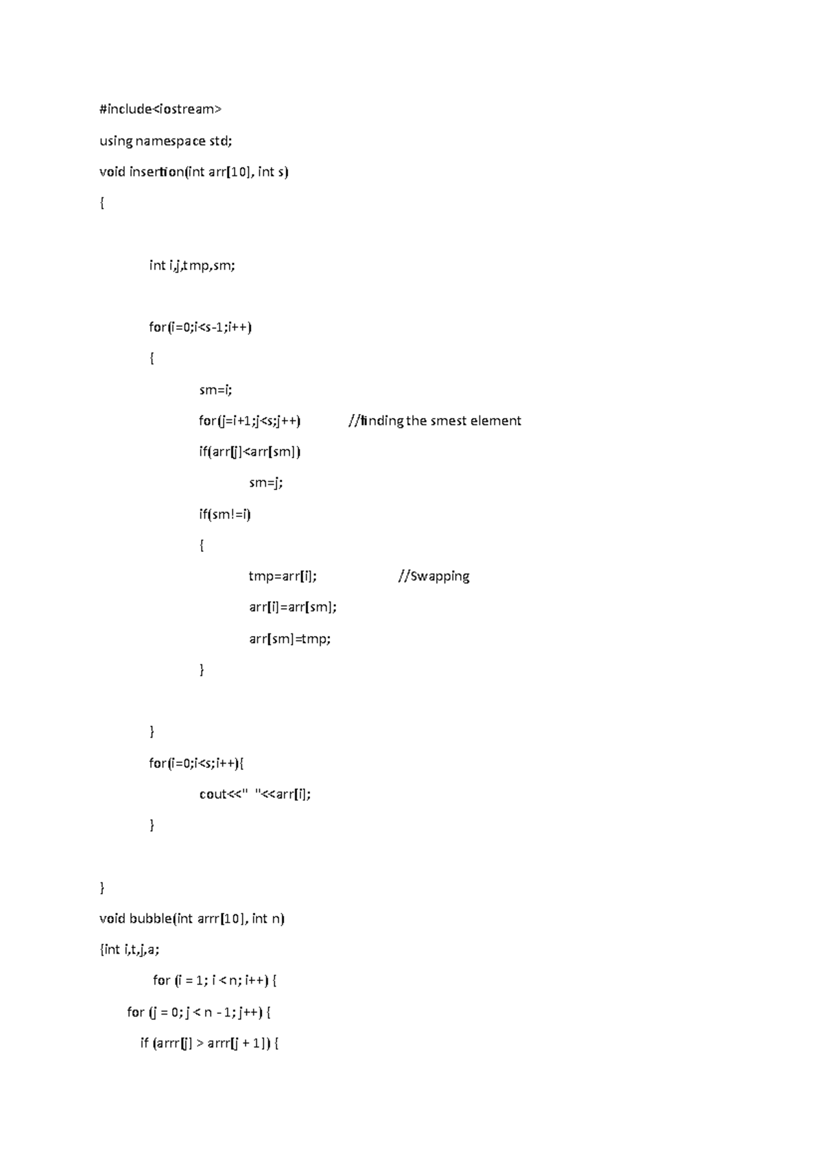 Sortinggg - nothing - #include using namespace std; void insertion(int arr[10], int s) { int ...