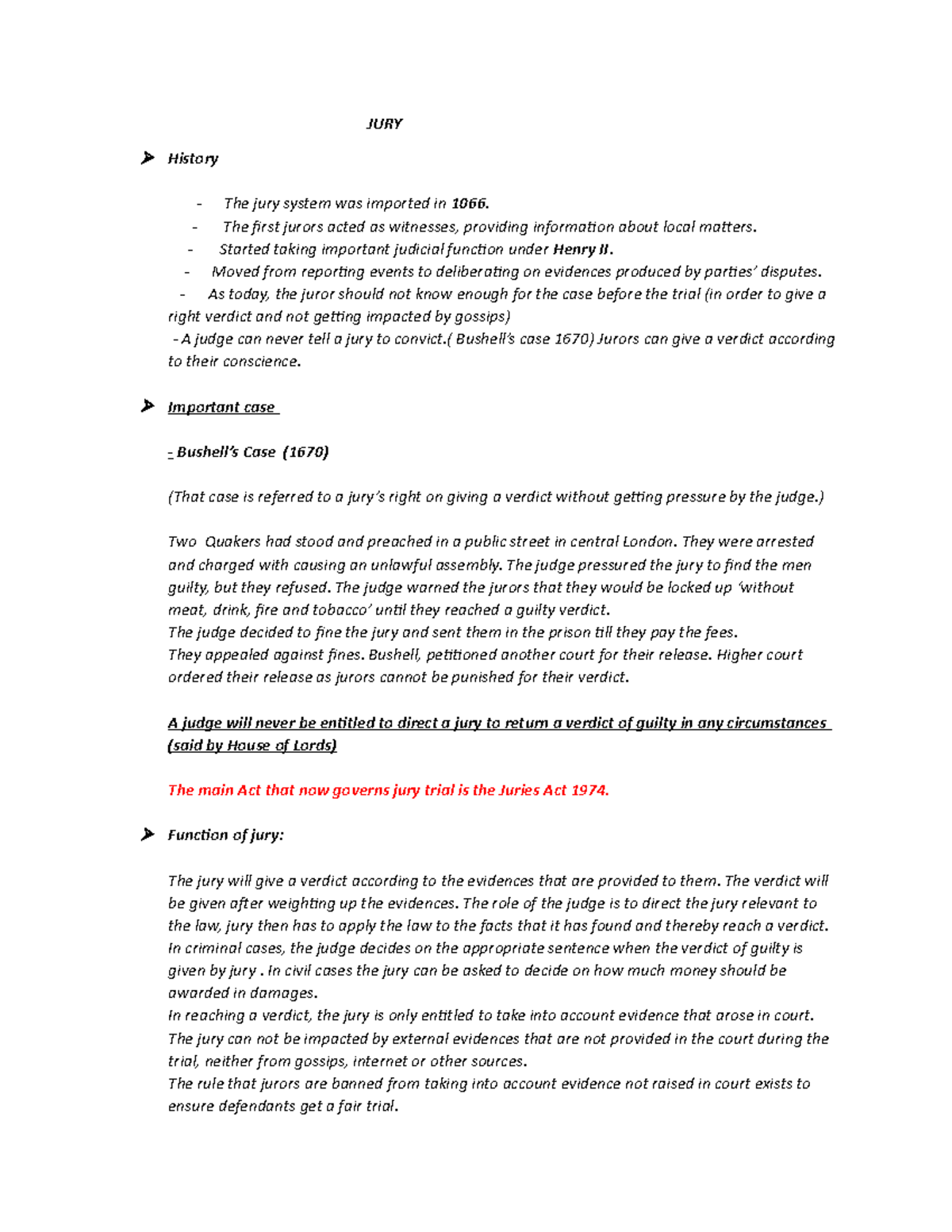 JURY - Lecture notes 30-31 - JURY History The jury system was imported ...