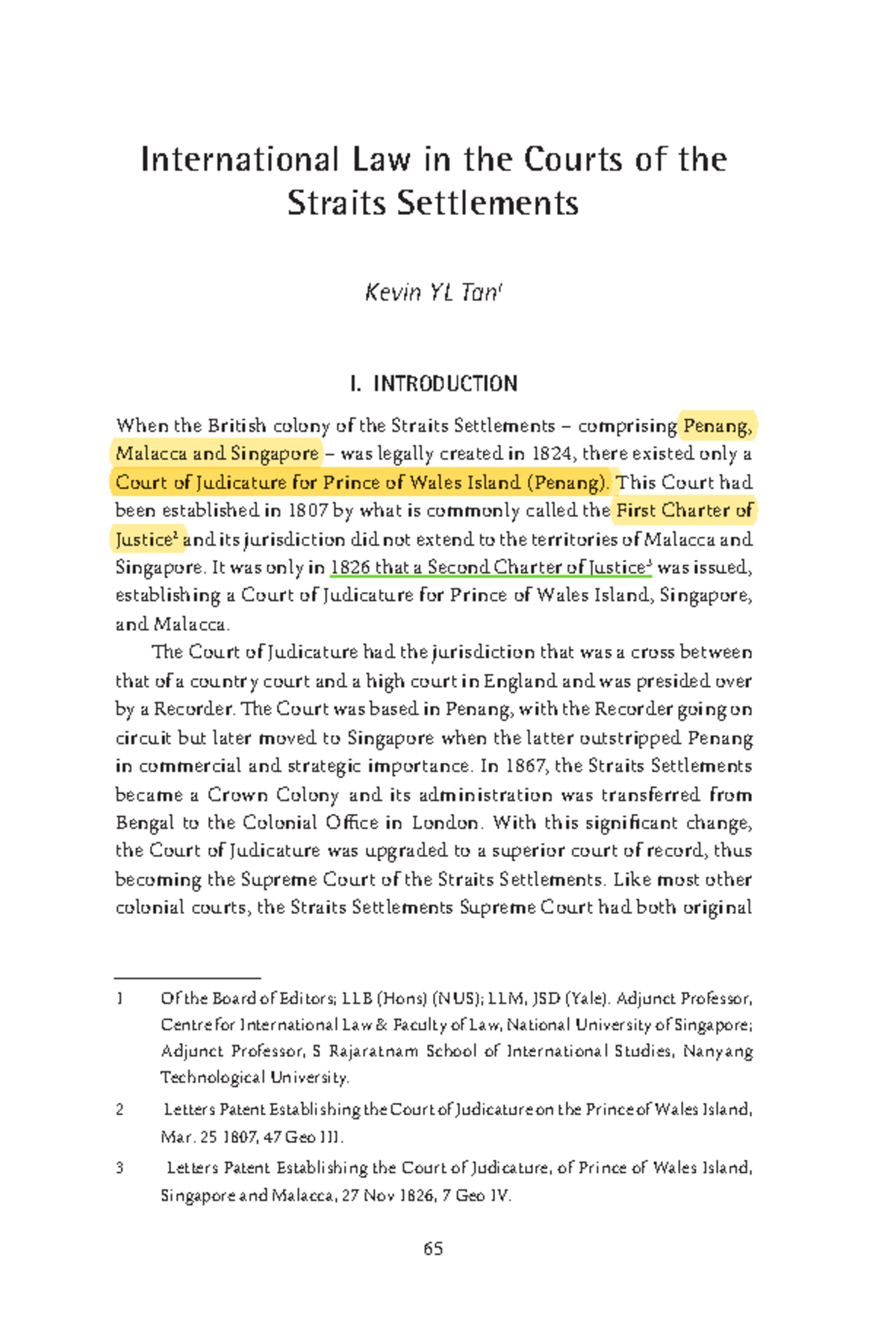 Asybil vol16 65-86 - 65 International Law in the Courts of the Straits ...