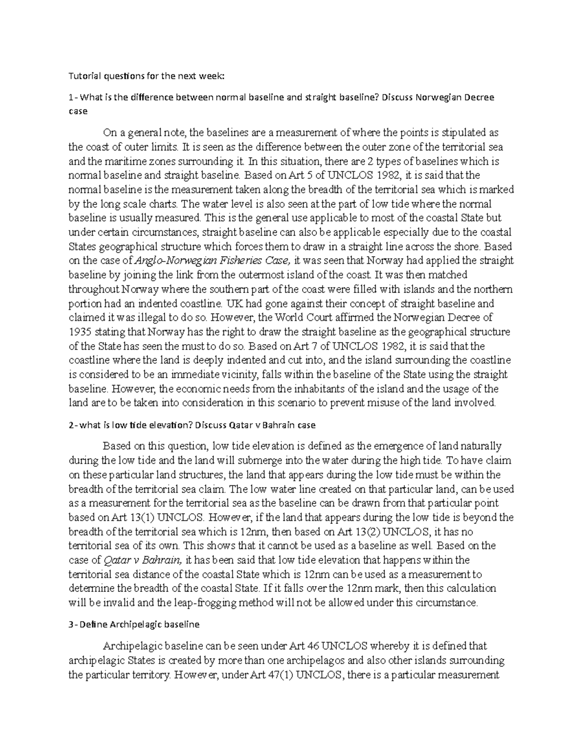PIL Tutorial ( Law of the Sea ) - Tutorial questions for the next week ...