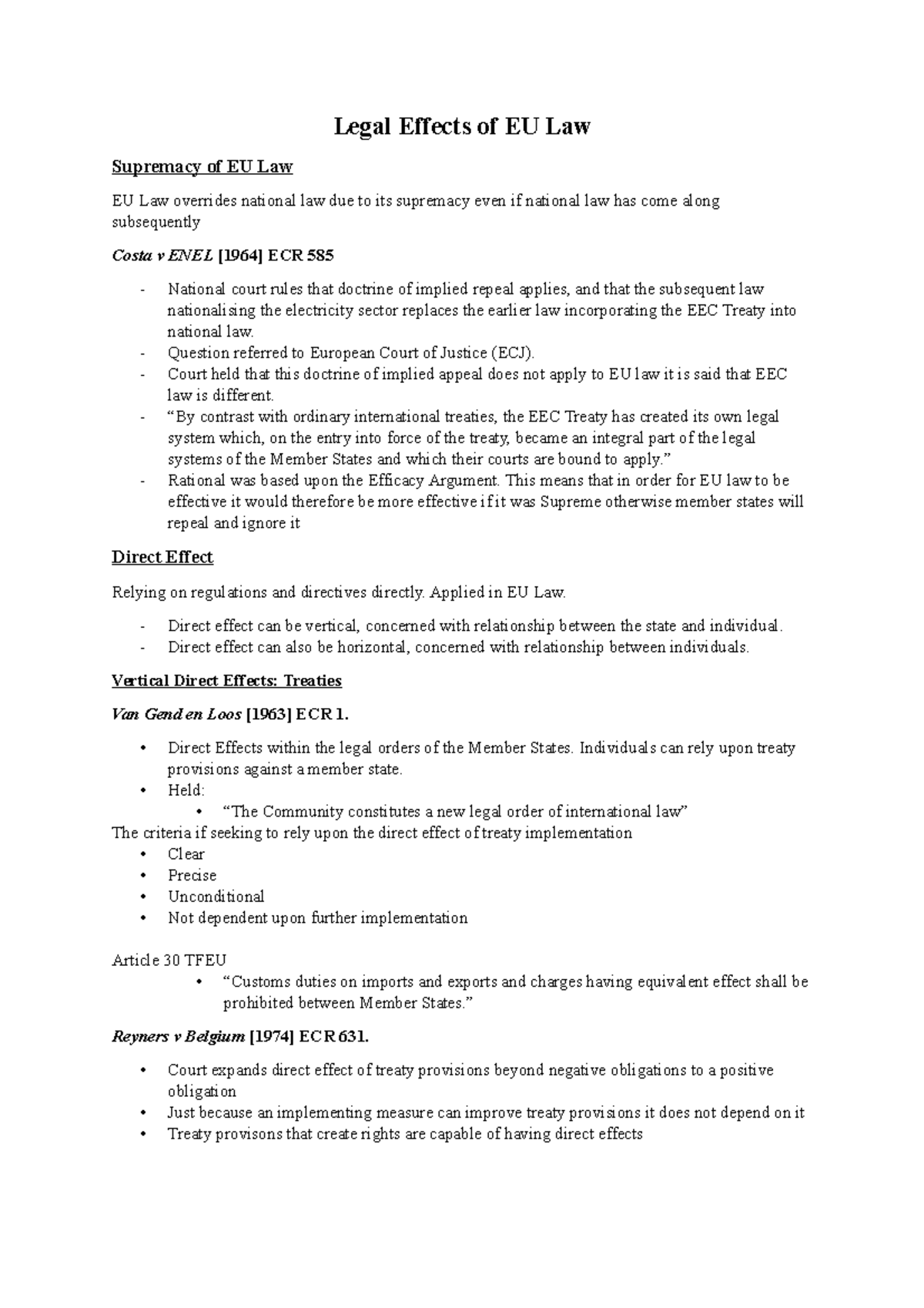 Legal Effects of EU Law - Legal Effects of EU Law Supremacy of EU Law ...