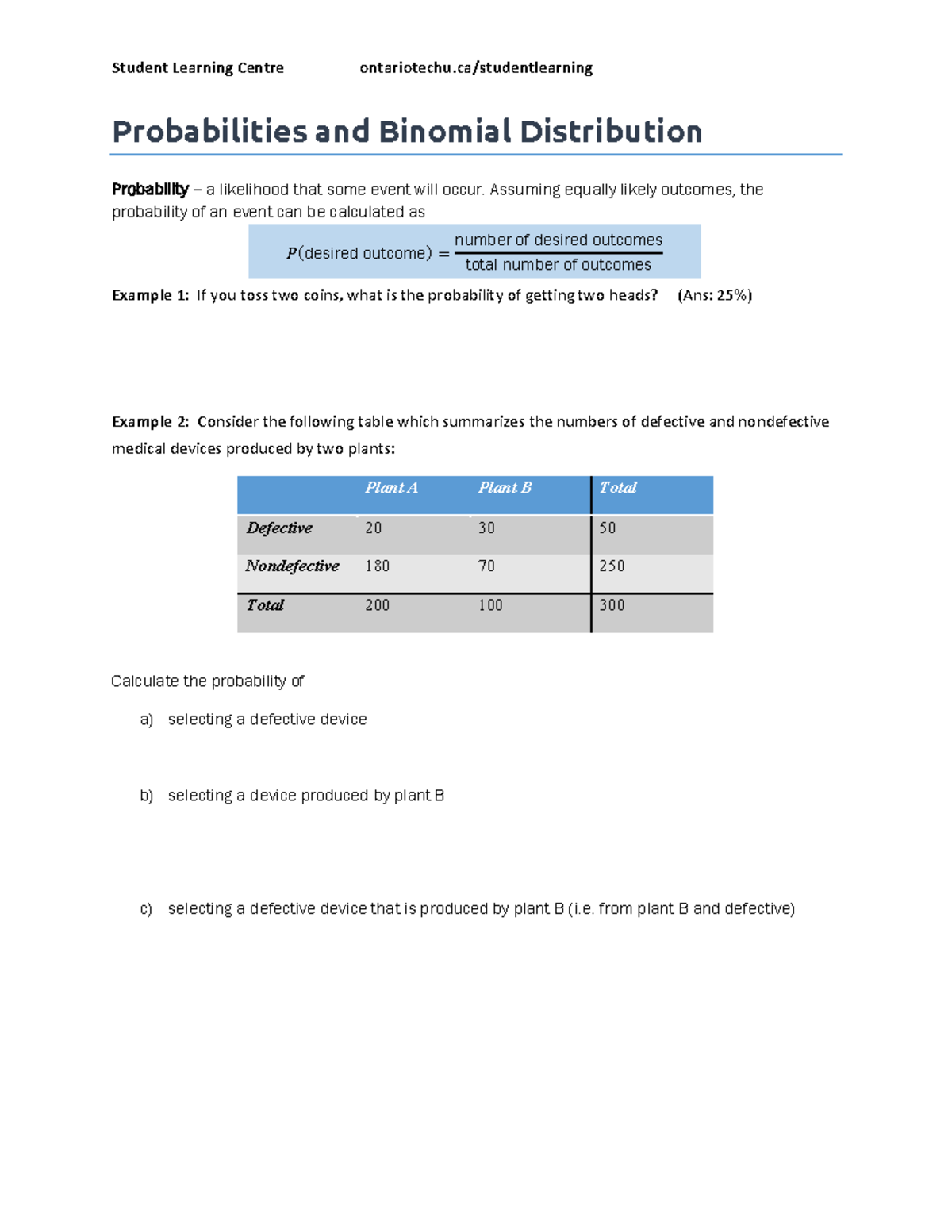 Probabilities and Binomial Distribution F2022 - Probabilities and Binomial Distribution ...