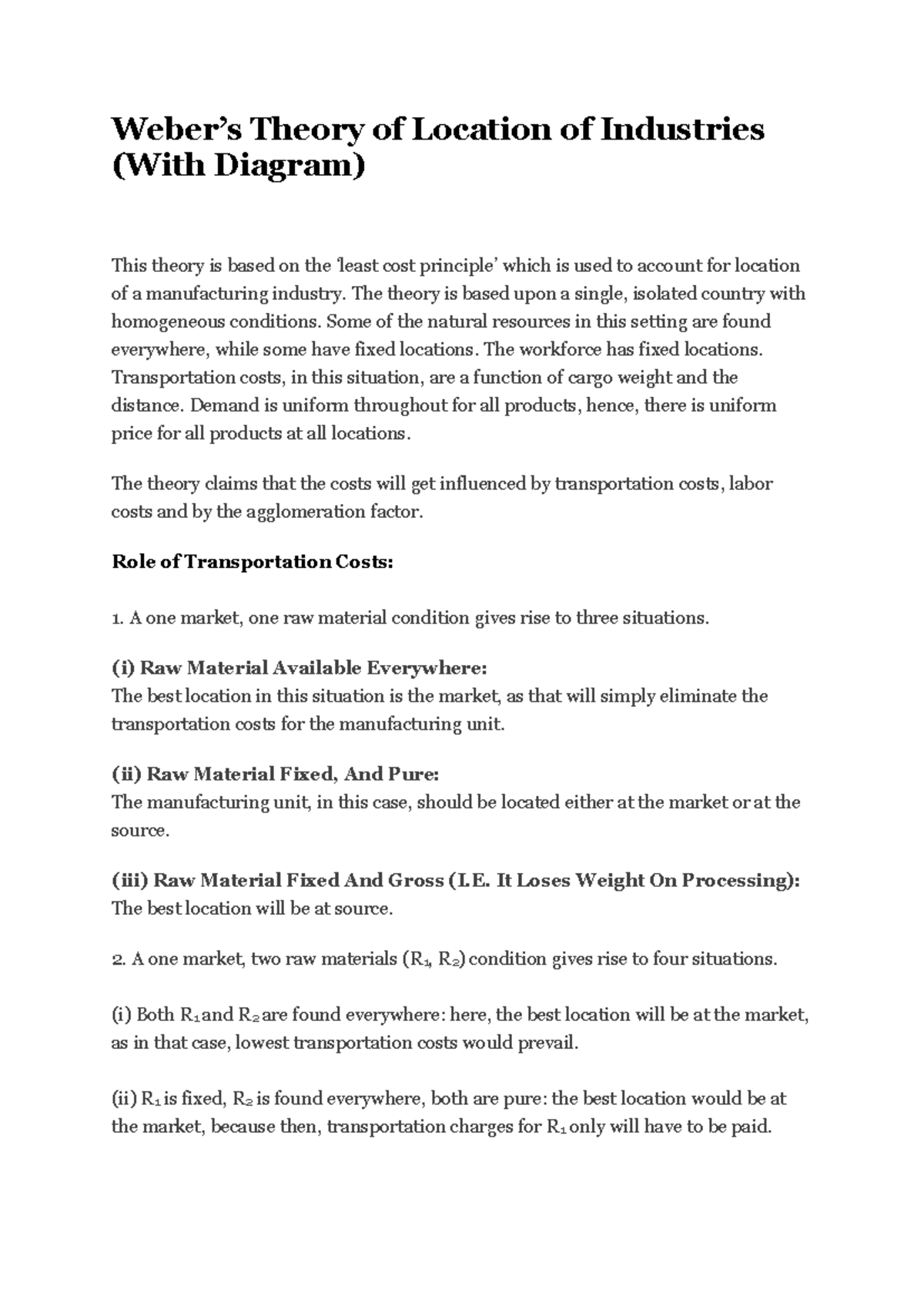 Weber - Weber’s Theory of Location of Industries (With Diagram) This ...