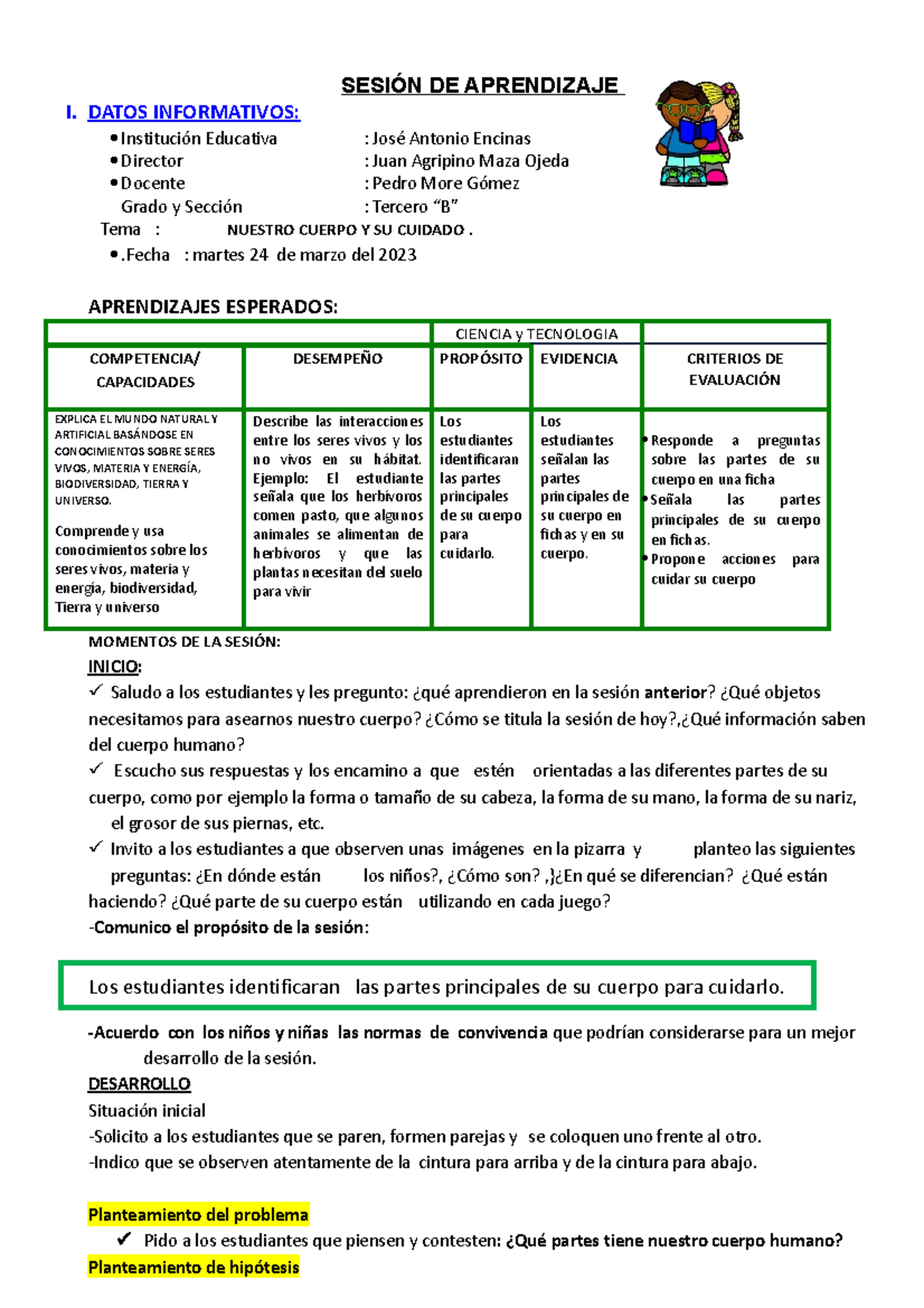 Sesión 24 DE Marzo Cuerpo H CT. Nuestro Cuerpo Y SU Cuidado - SESIÓN DE ...
