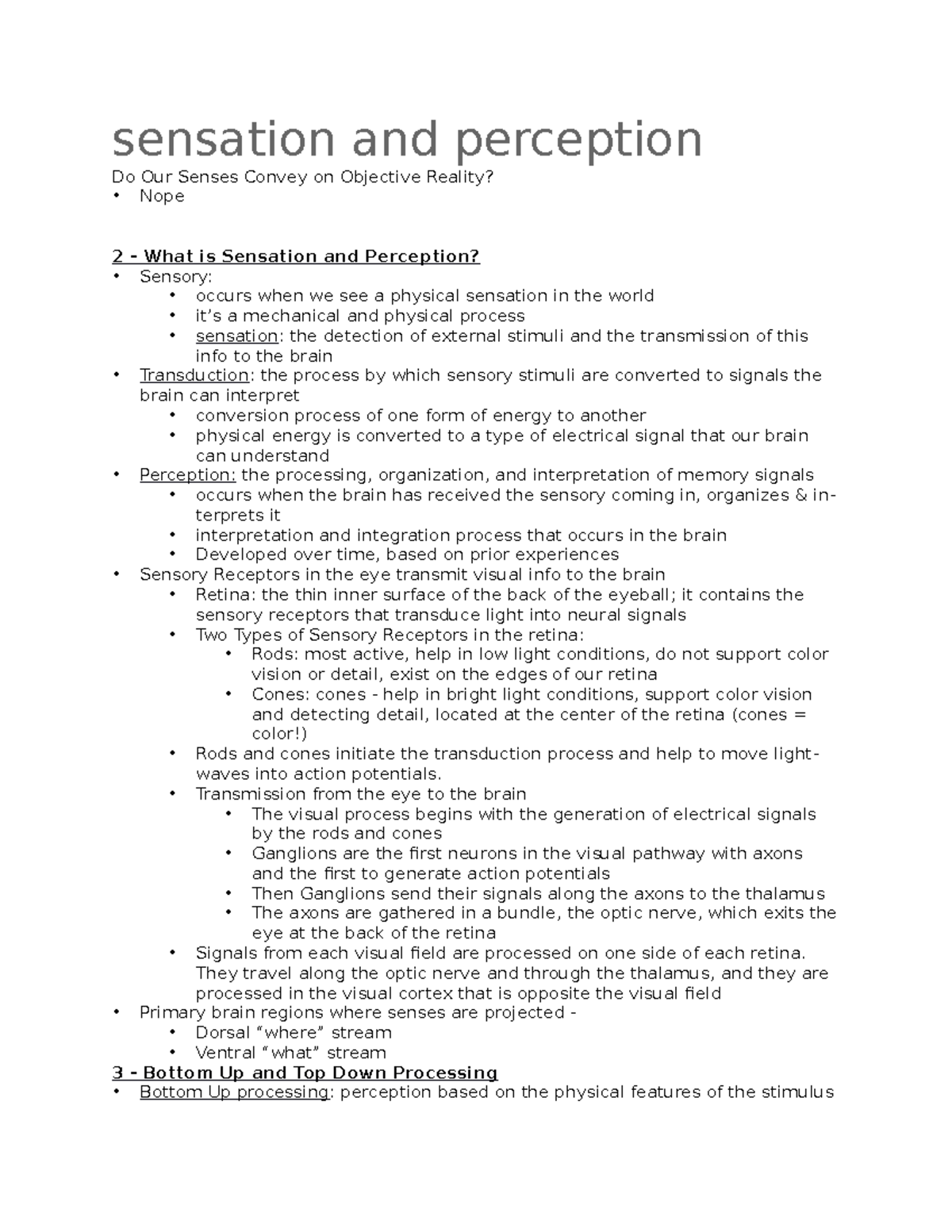 Sensation and perception notes - sensation and perception Do Our Senses ...