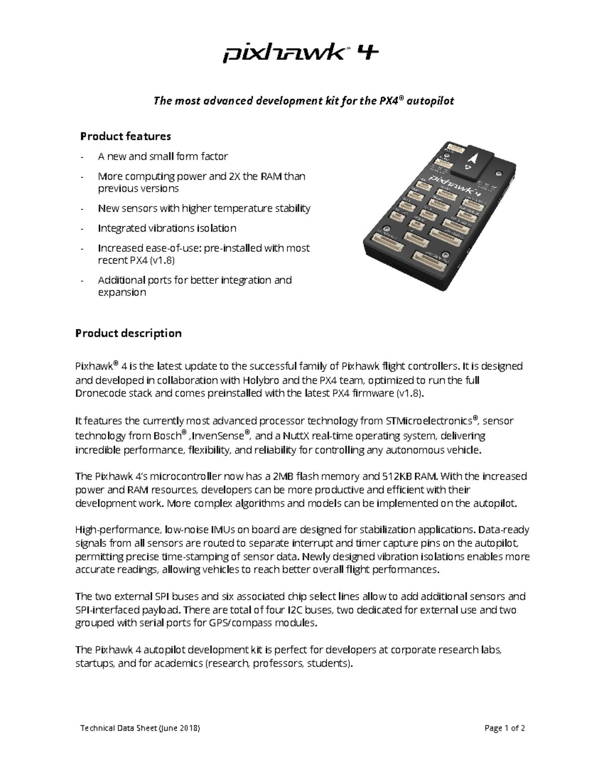 Pixhawk 4-Data Sheet - INFORMACION PARA UN DRON - The most advanced ...