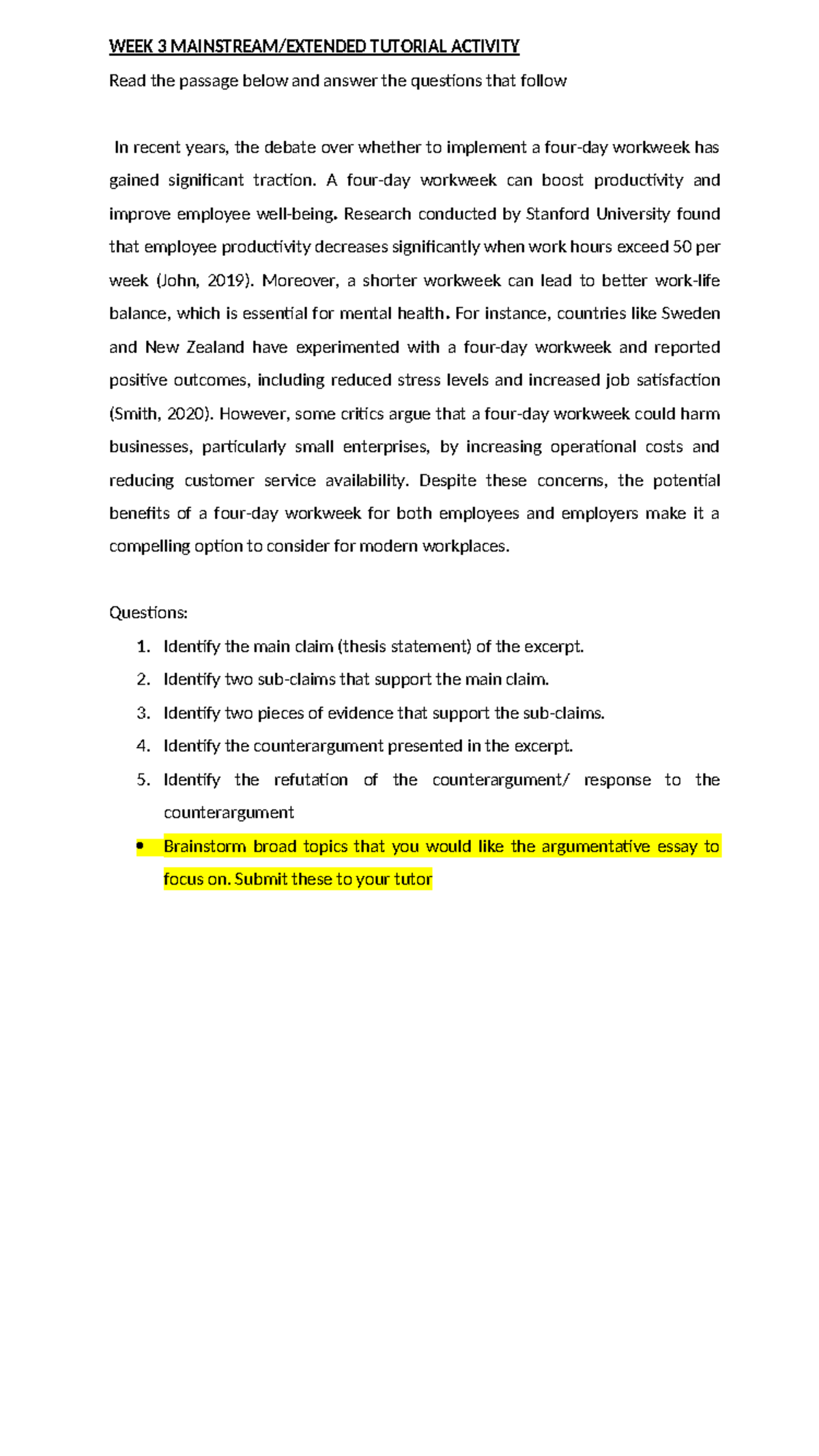 Week 3 Mainstream-extended tutorial activity - WEEK 3 MAINSTREAM ...