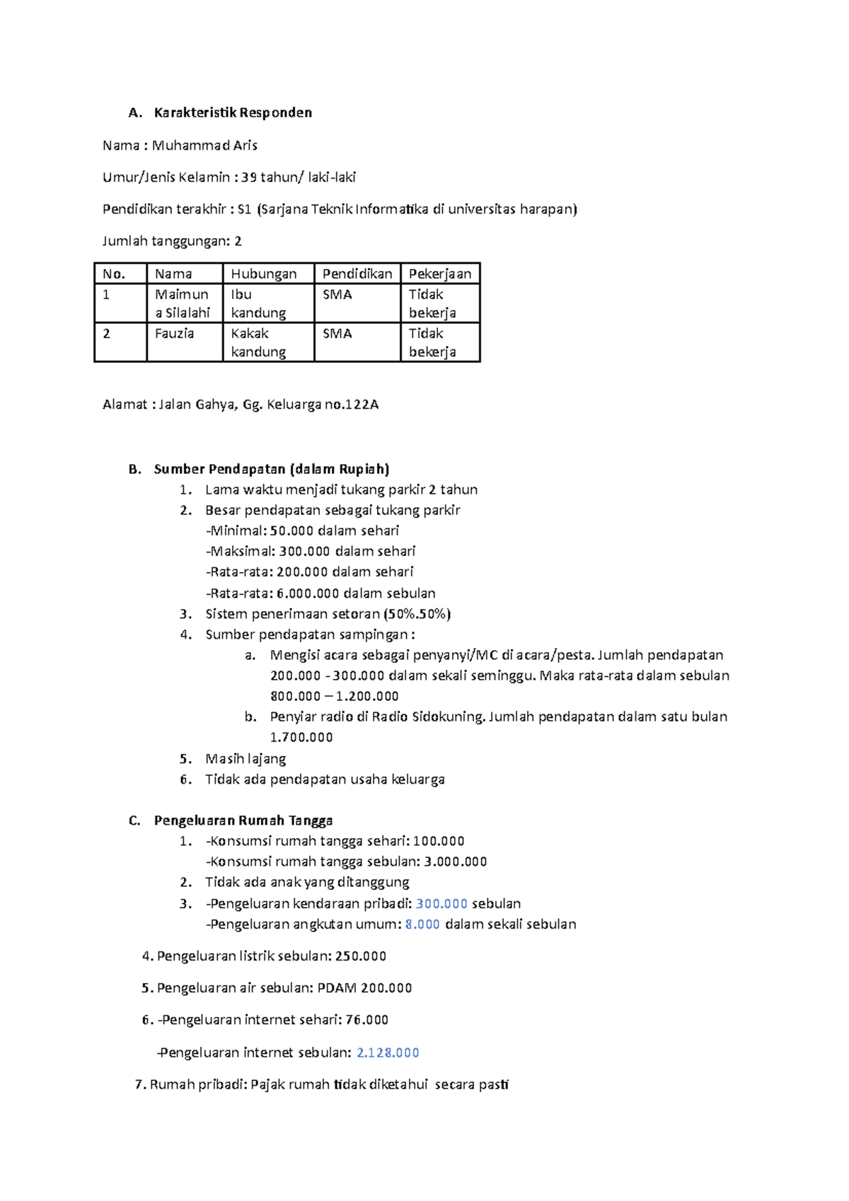 Contoh Hasil Kuesioner Data Lapangan (Mata Kuliah Teori Ekonomi Makro ...