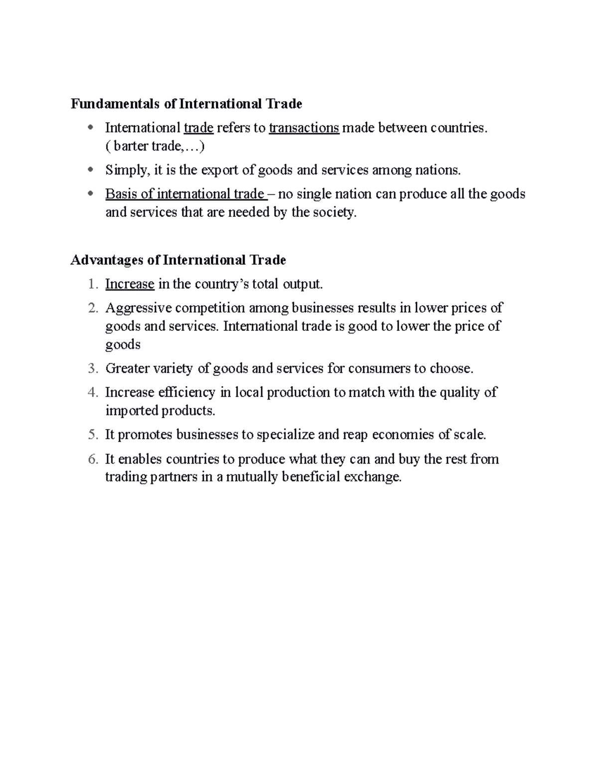 International Trade Notes - Fundamentals of International Trade ...