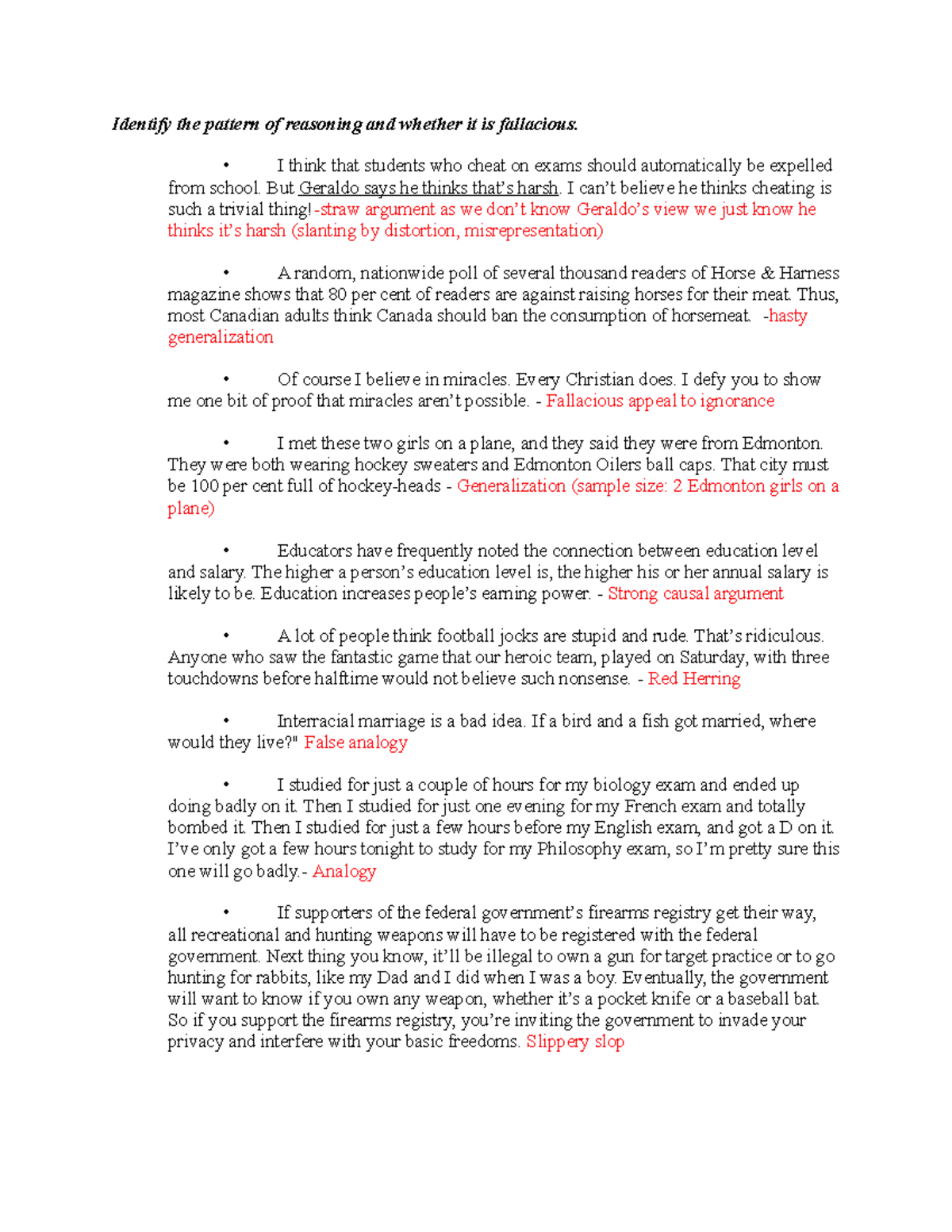 Fallacy identification Nov22 - Identify the pattern of reasoning and ...