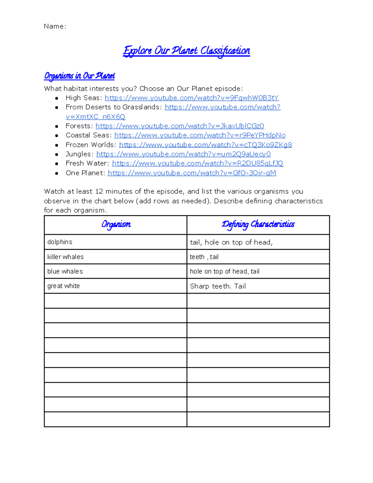 Our Planet Cladogram - Explore Our Planet: Classification Organisms in ...