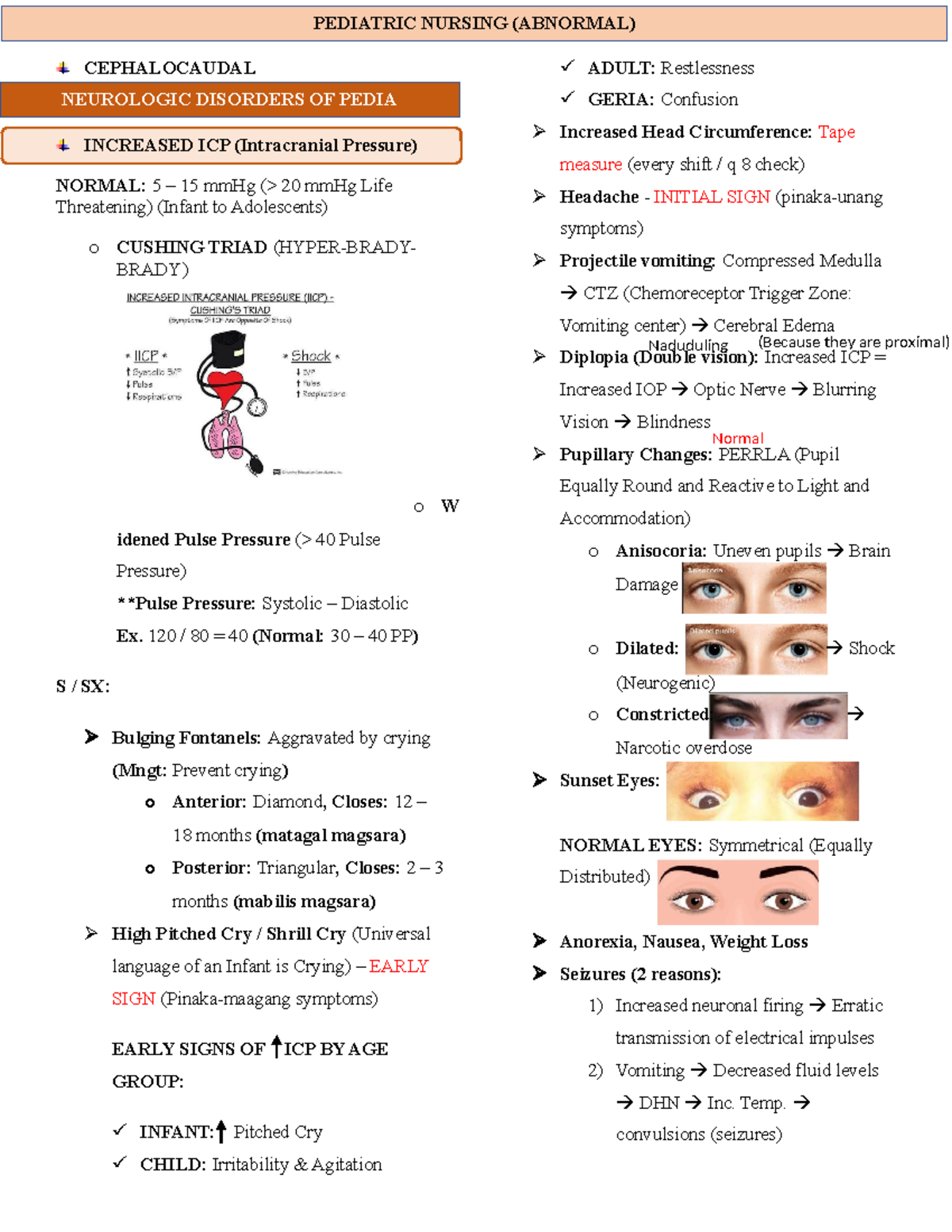 Pedia- Abnormal- Notes - CEPHALOCAUDAL INCREASED ICP (Intracranial ...