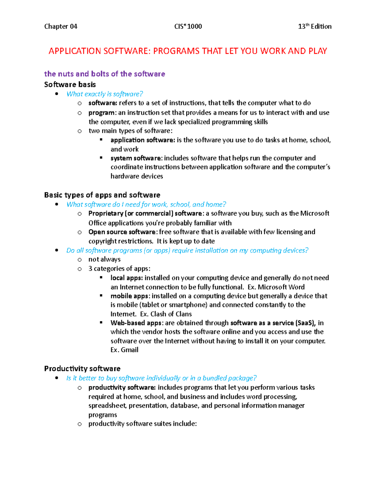 Chapter 04 TB Summary - Chapter 04 13th Edition APPLICATION SOFTWARE ...