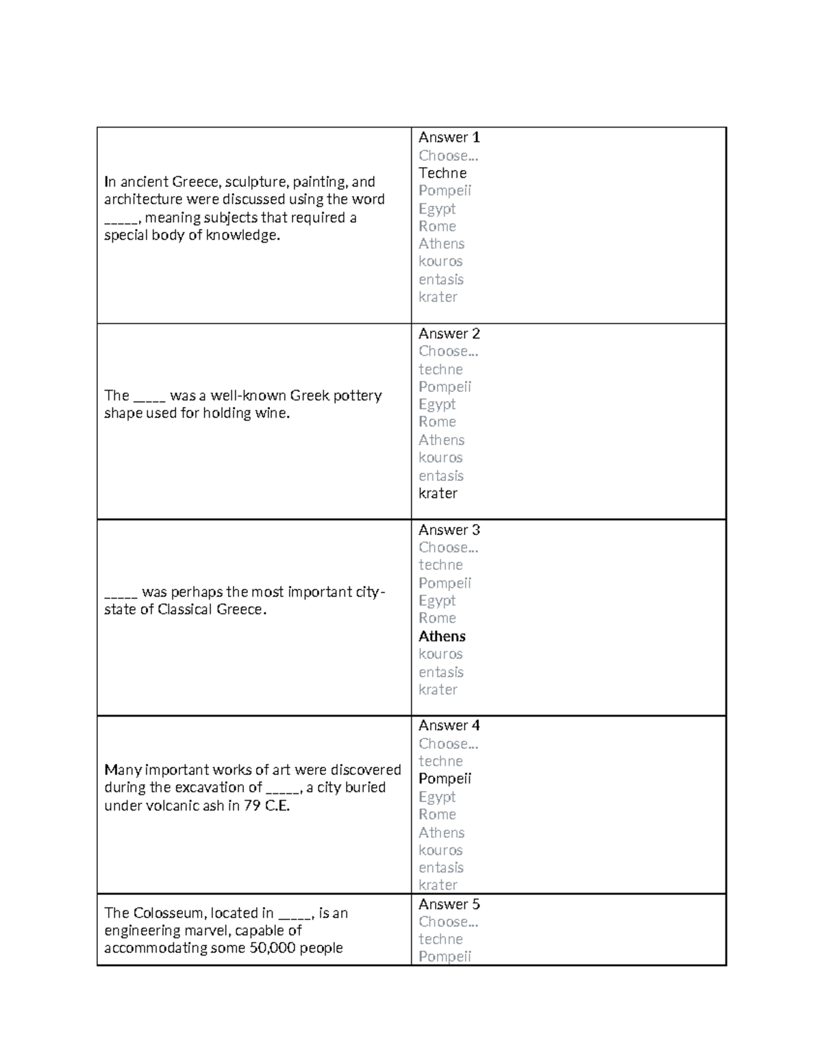 HW 4 Answers - In ancient Greece, sculpture, painting, and architecture ...