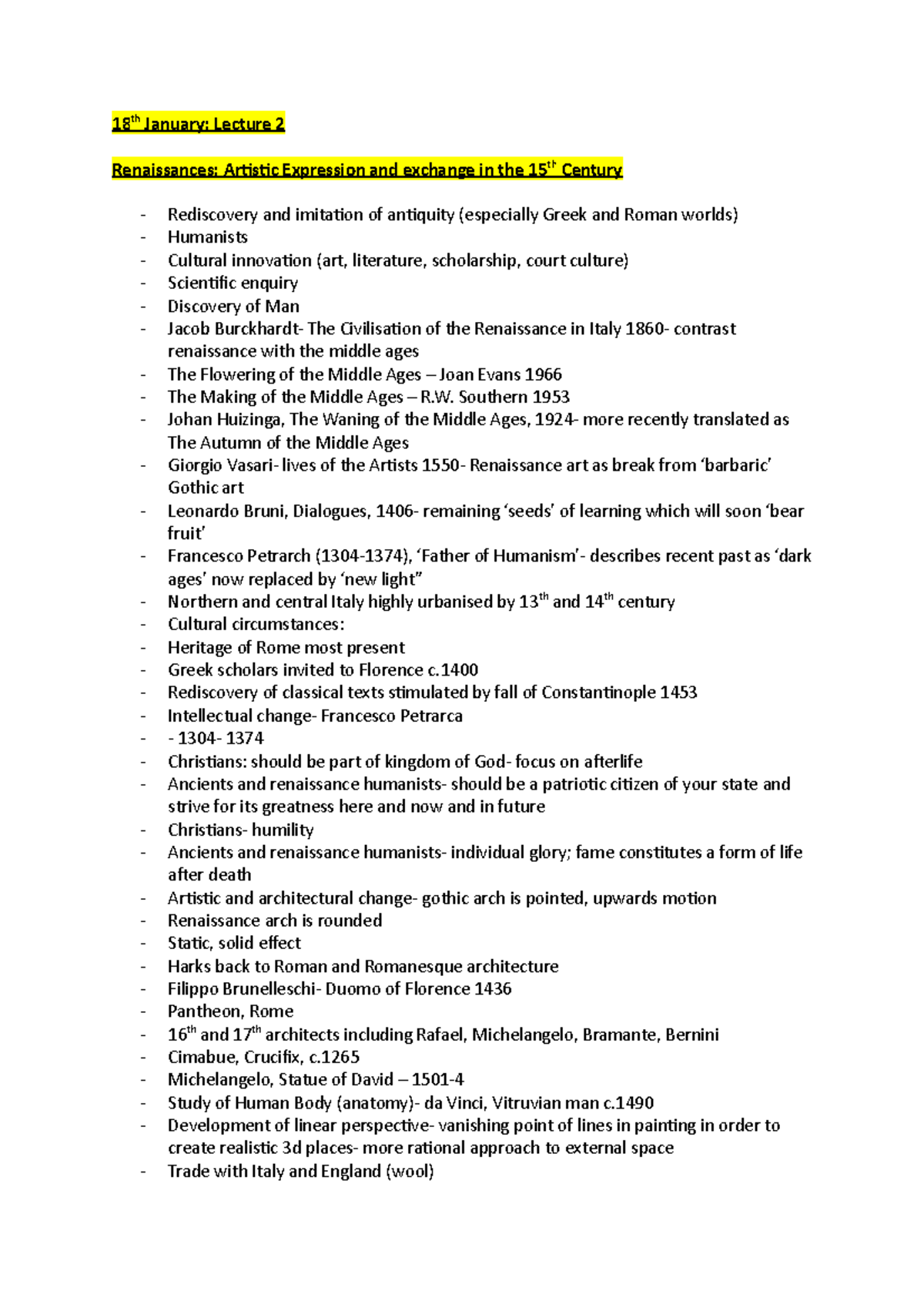 Medieval Lecture 2, Term 2 - 18 th January: Lecture 2 Renaissances ...