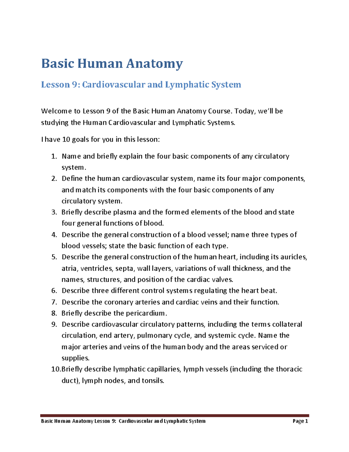 Anatomy 9 Lecture Notes - Cardiovascular and Lymphatic System - Basic ...
