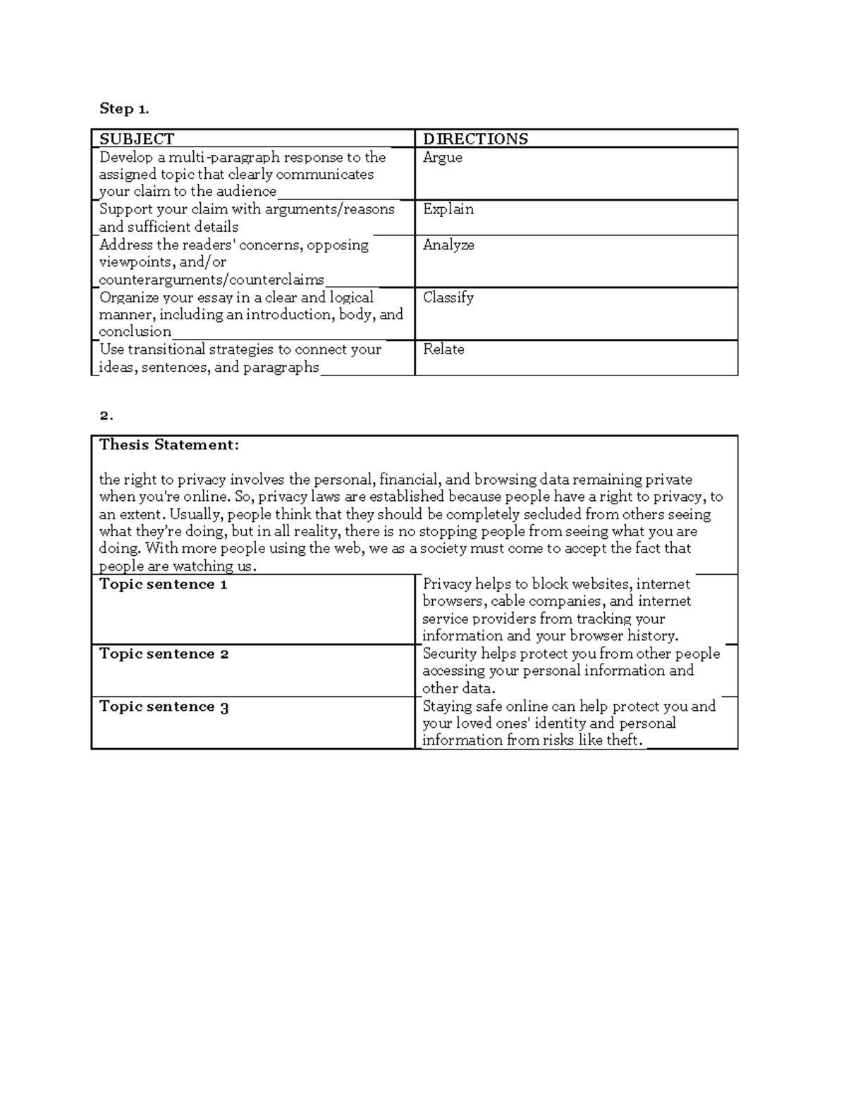 Step 1 writing directions and subjects - Step 1. SUBJECT DIRECTIONS ...