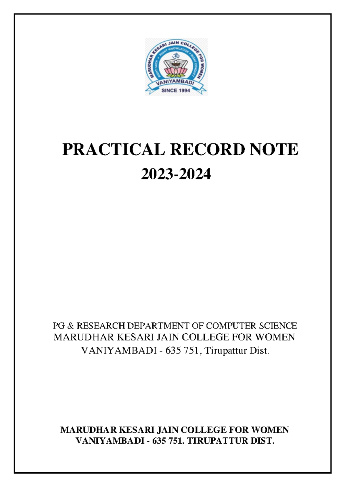 AJP final doc - PRACTICAL RECORD NOTE 2023 - 2024 PG & RESEARCH ...