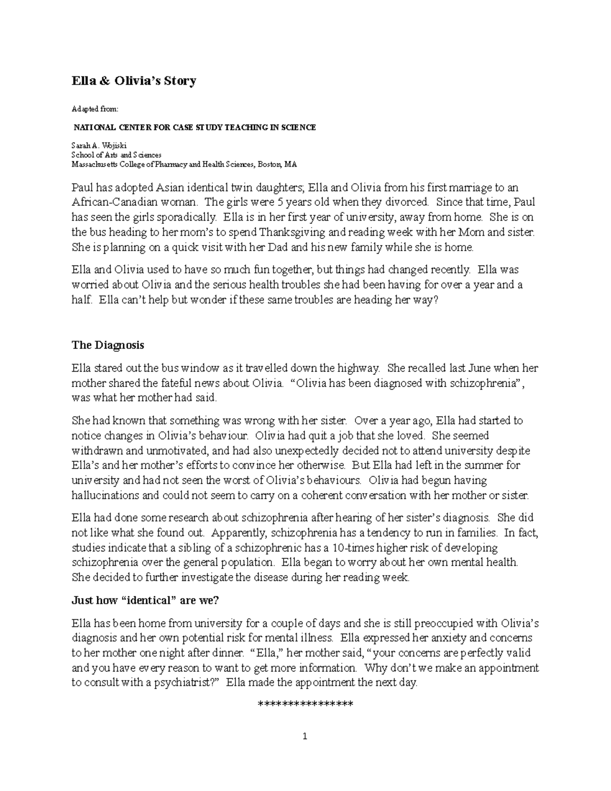 Ella & Olivia's Story - Ella & Olivia’s Story Adapted from: NATIONAL ...