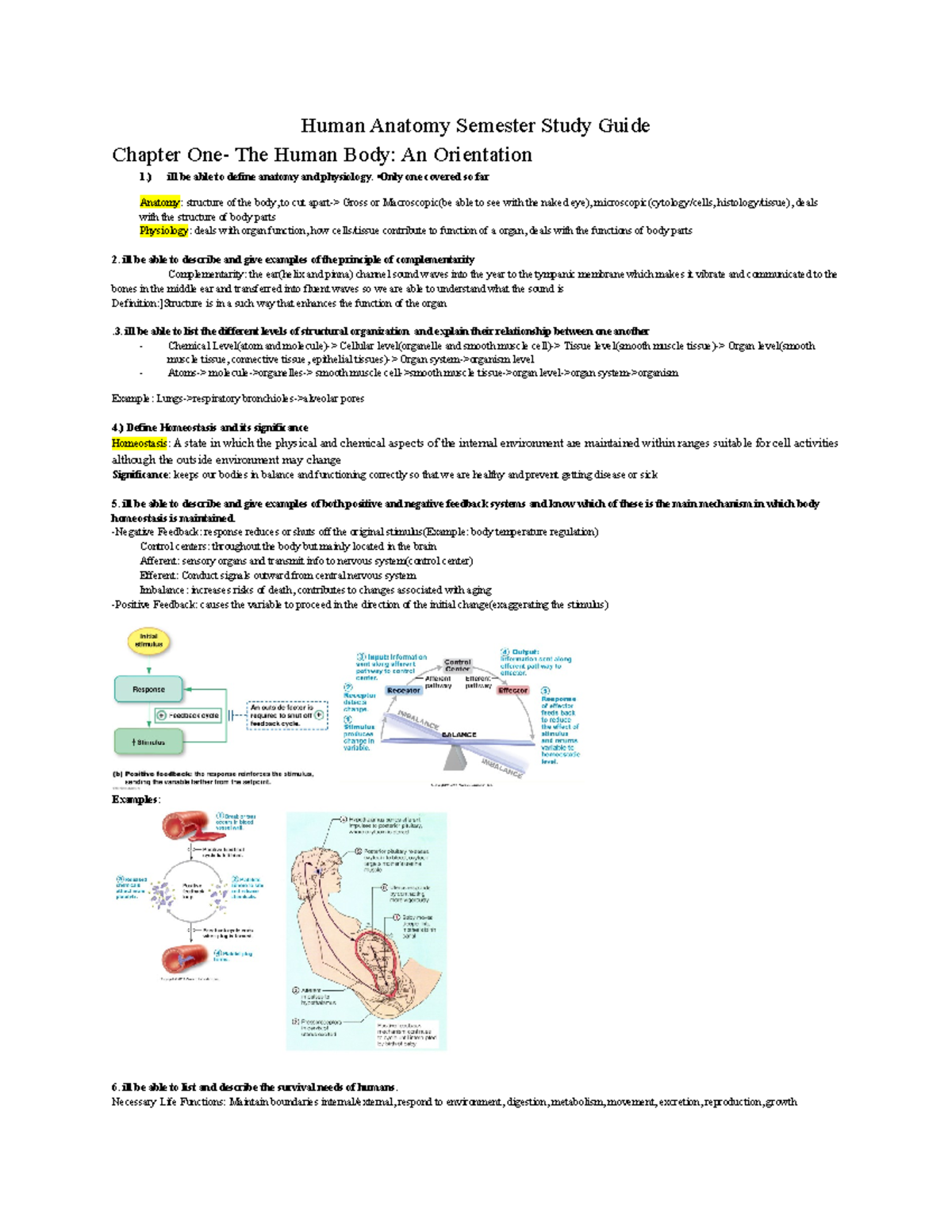 Learning Objectives for BIO 101 Lectures - Human Anatomy Semester Study ...