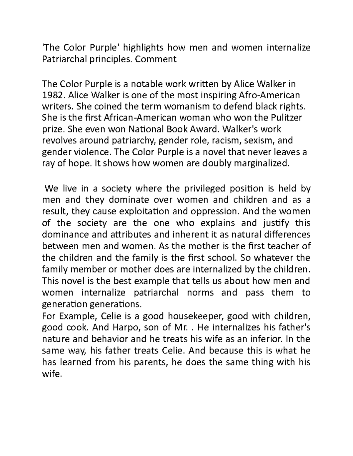 The Color Purple - MY CLASSROOM NOTES - 'The Color Purple' highlights ...