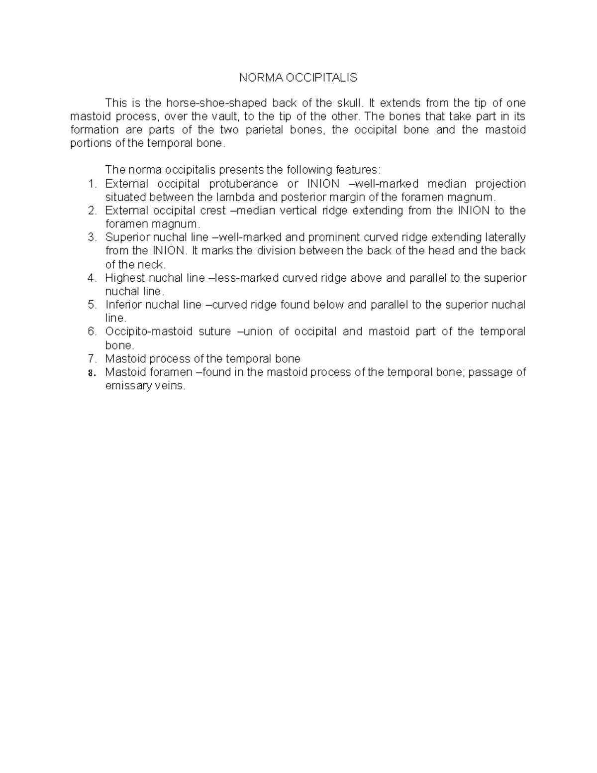 Norma- Occipitalis - Lecture notes 1 - NORMA OCCIPITALIS This is the ...