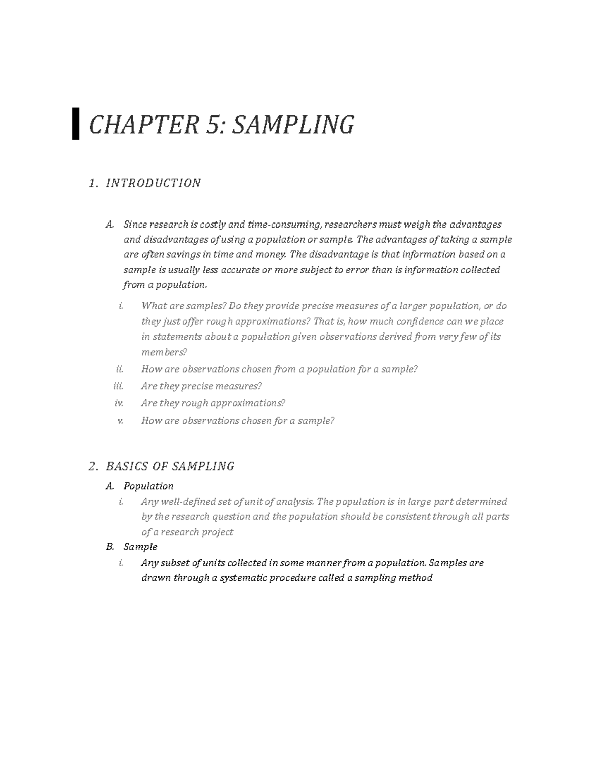 Poli Sci Research Chapter 5 - CHAPTER 5: SAMPLING 1. INTRODUCTION A ...