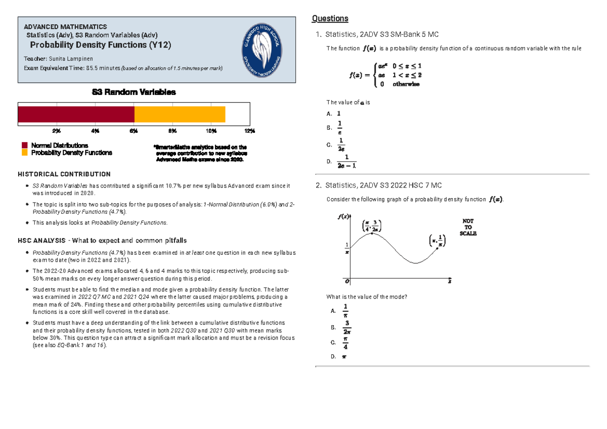 Probability Density Functions Questions with Answers - ADVANCED ...