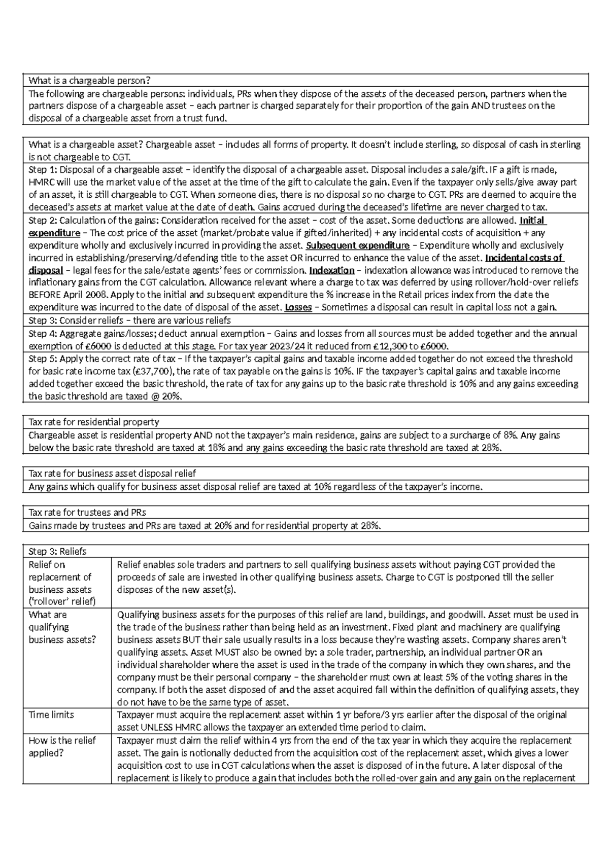 Capital Gains Tax Cheat Sheet - What is a chargeable person? The ...
