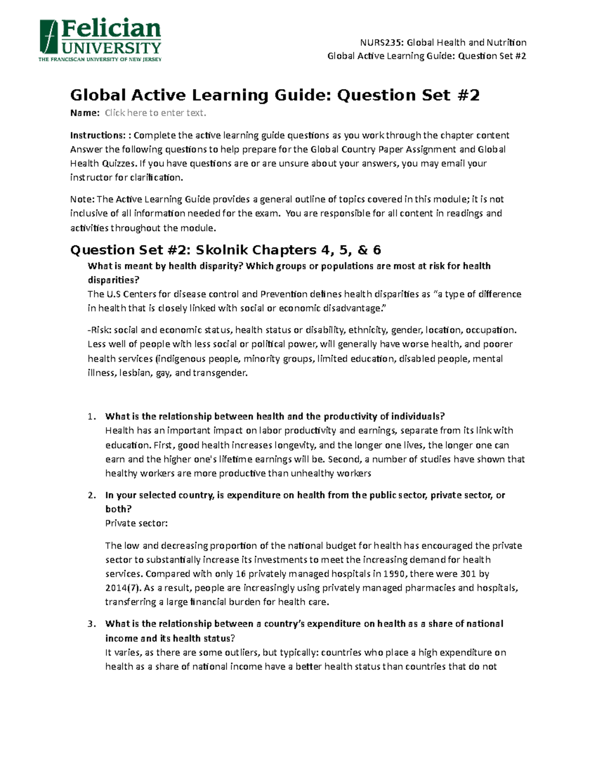 Global Active Learning Guide Question Set #2 - Instructions: : Complete ...