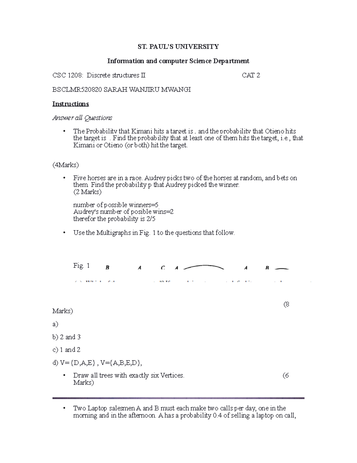 Cat 2 done - cat2 - ST. PAUL’S UNIVERSITY Information and computer ...