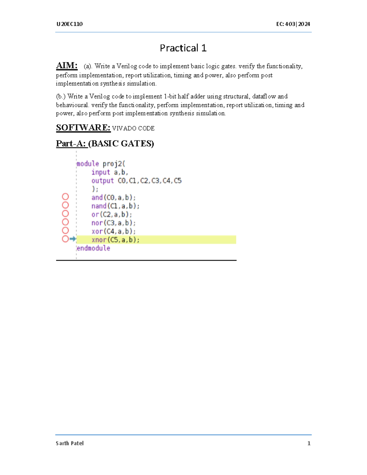 Vd Lab Practical 1 Aim A Write A Verilog Code To Implement Basic