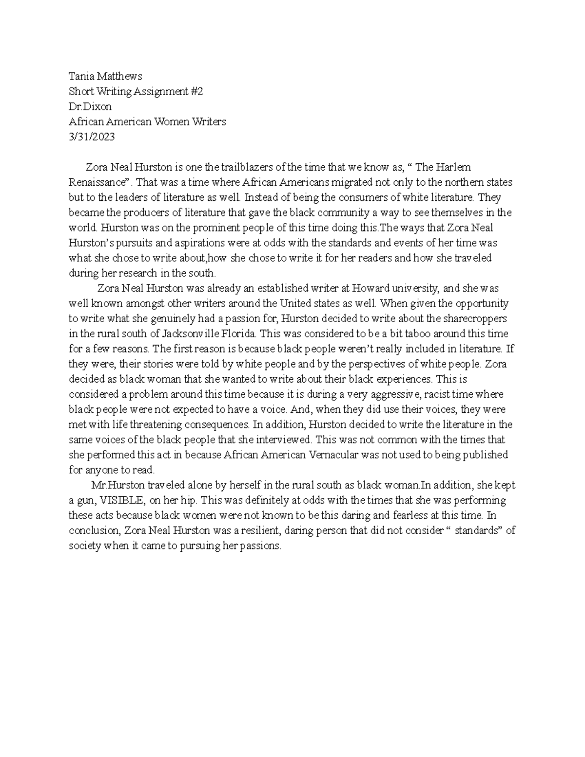 Shortwritingassignment 2. Tania Matthews - Tania Matthews Short Writing ...