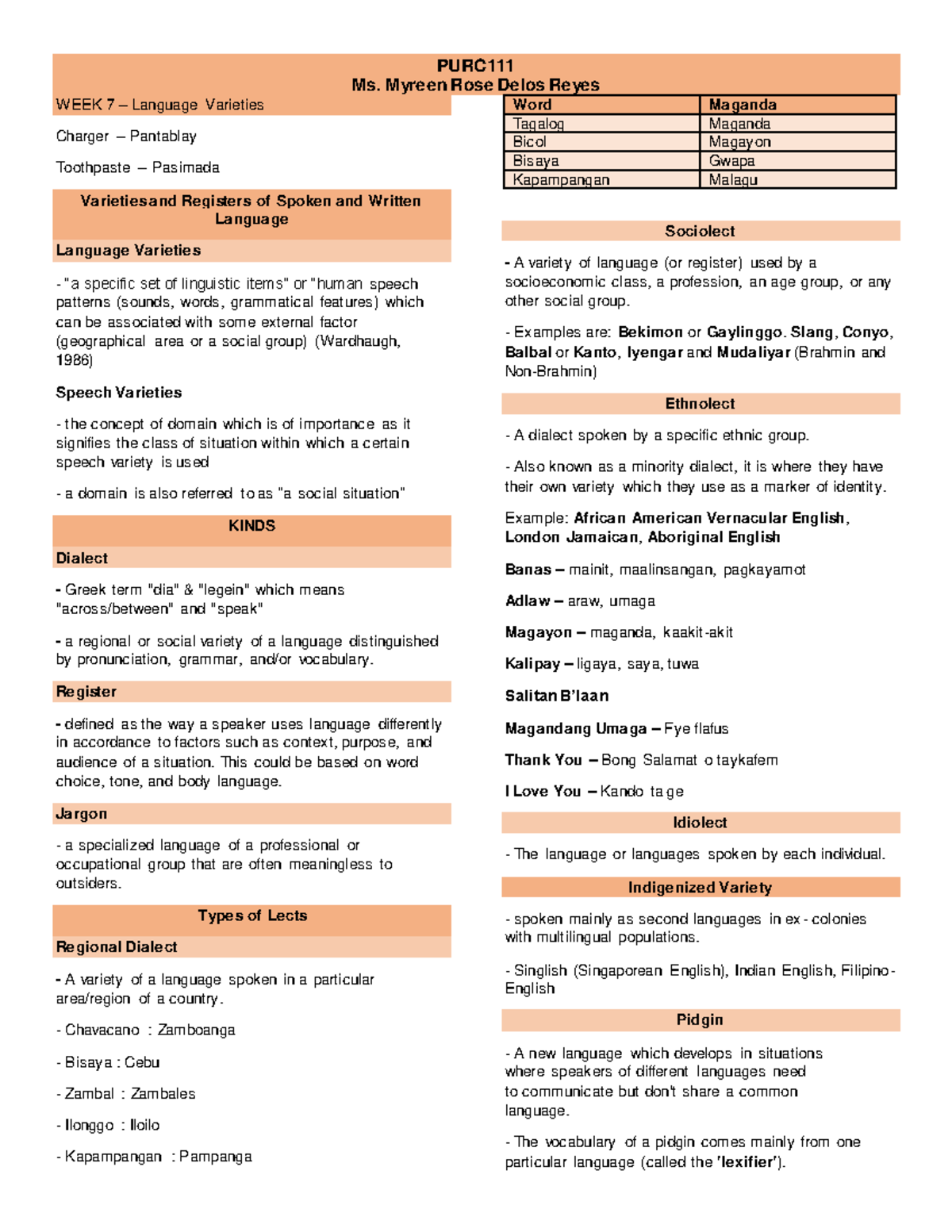 PURC - week 7 notes - PURC Ms. Myreen Rose Delos Reyes WEEK 7 ...