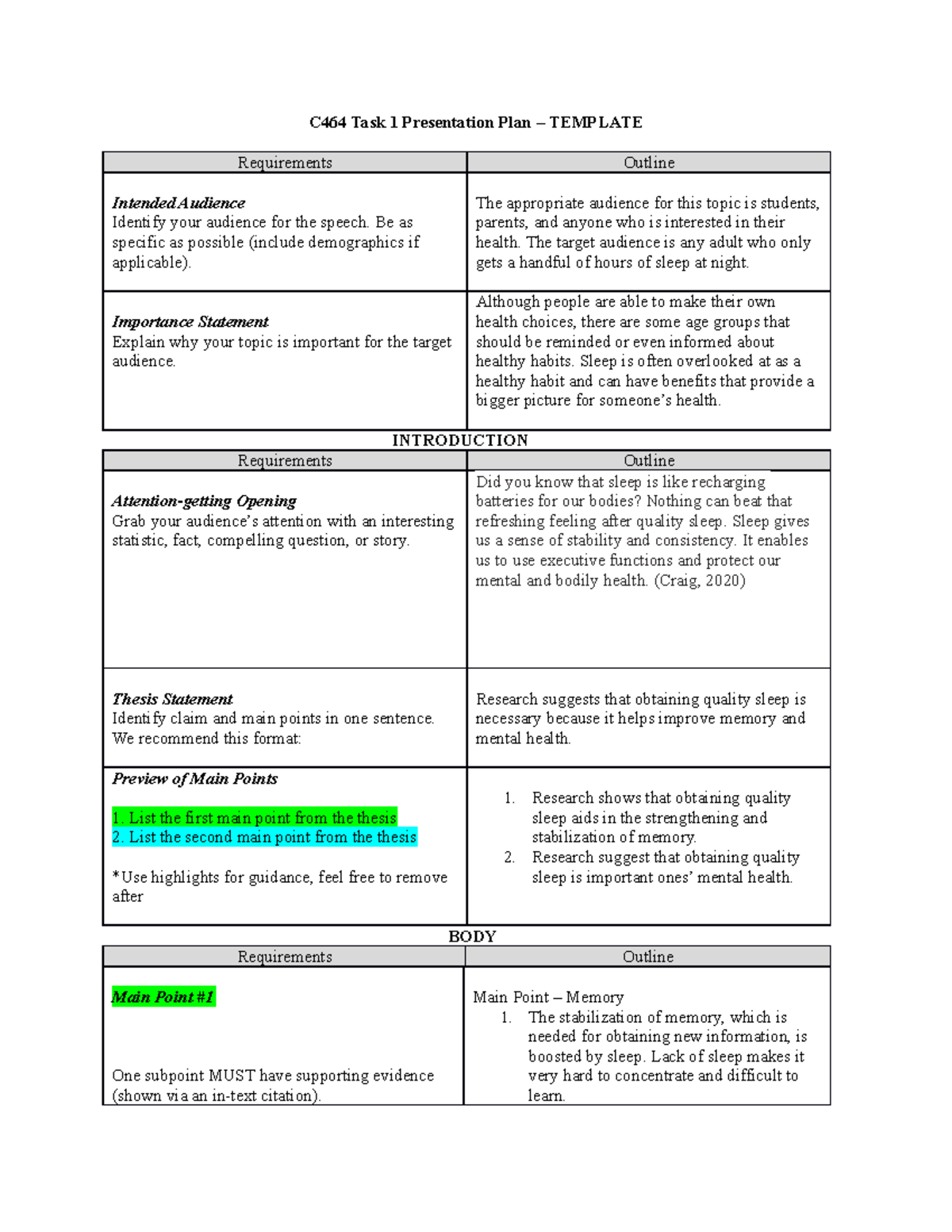 Presentation Plan Template - C464 Task 1 Presentation Plan – TEMPLATE ...