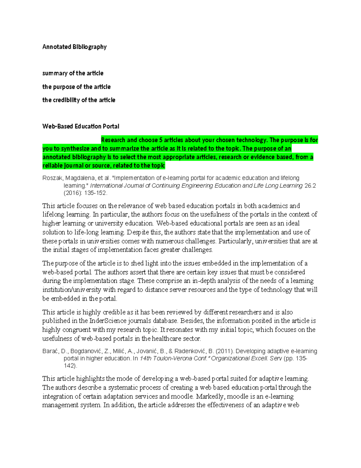 Annotated Bibliography - Annotated Bibliography summary of the article ...