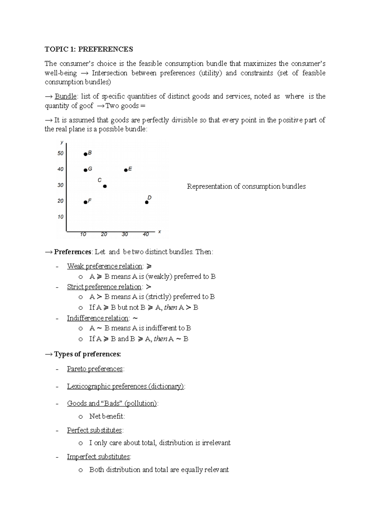 1. Preferences - Topic 1 summary - TOPIC 1: PREFERENCES The consumer’s ...