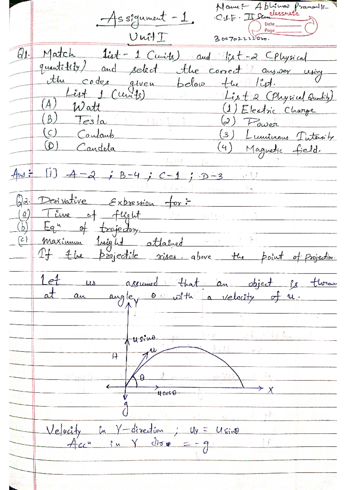 Abhinav Pramanik(300702222020) Physics Assignment 1 - B.Tech Computer Science and Engineering ...