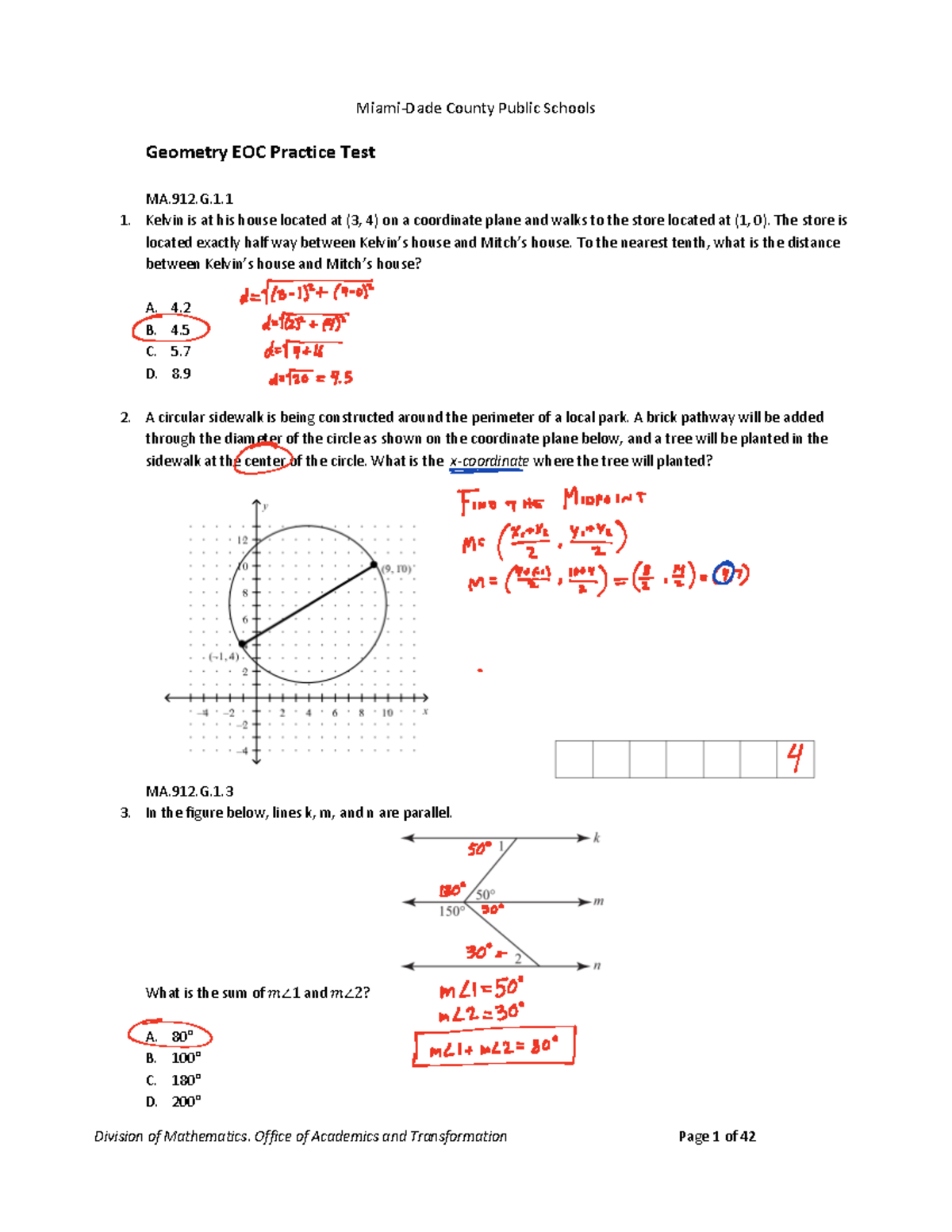 Circles unit, circumference, area. - Geometry EOC Practice Test MA.912 ...