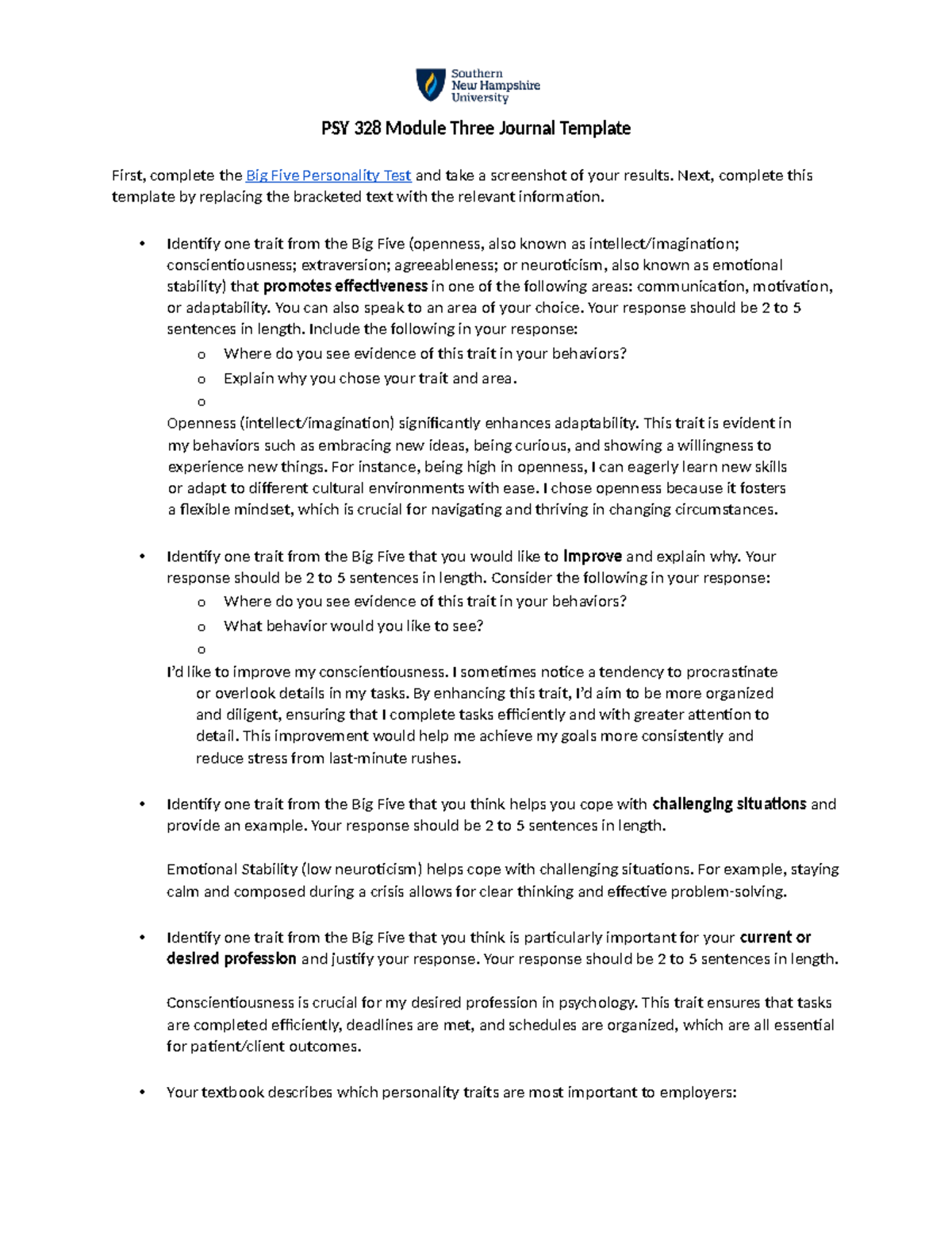 Module Three Journal - Next, complete this template by replacing the ...