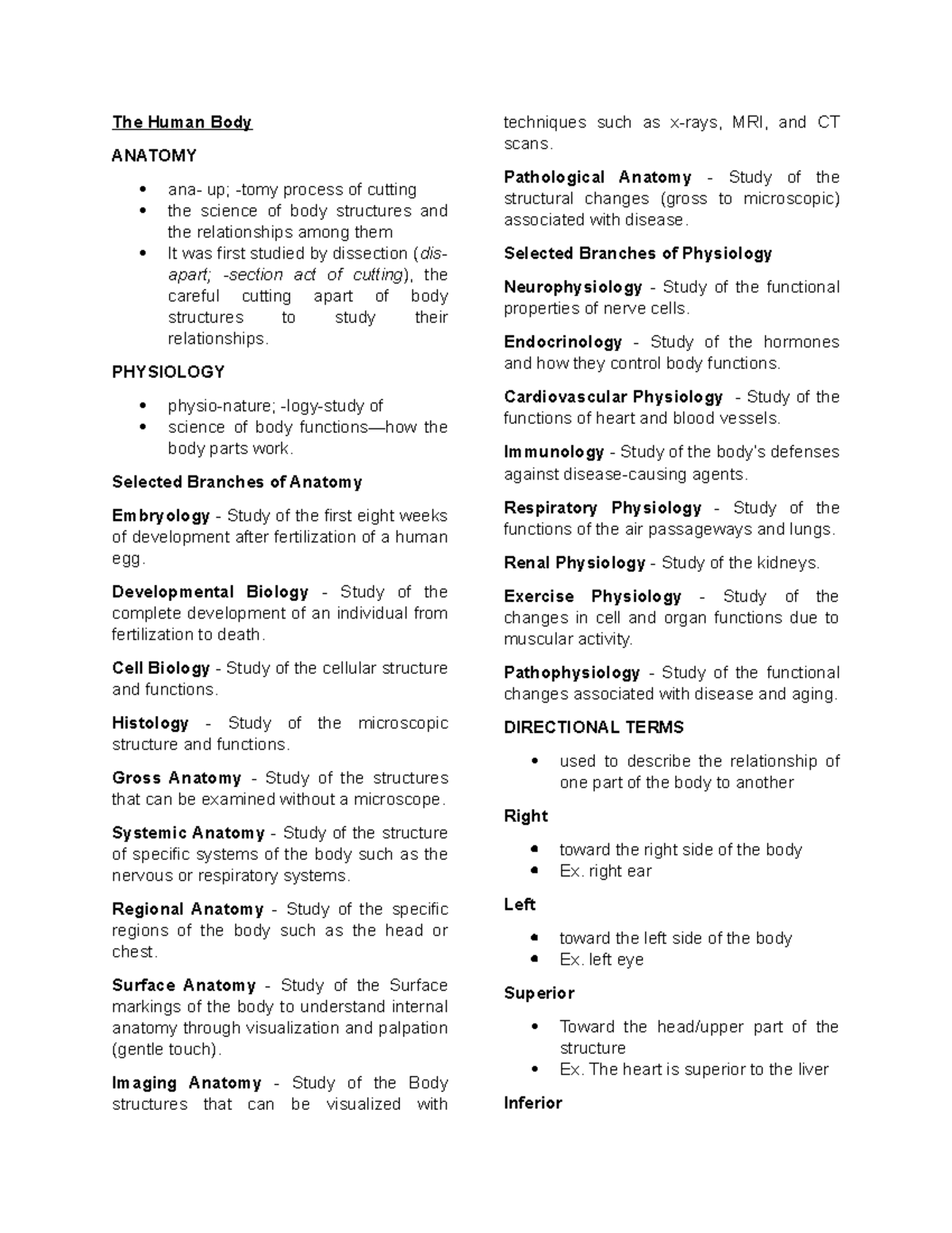 Anatomy and Physiology Transes - The Human Body ANATOMY ana- up; -tomy ...