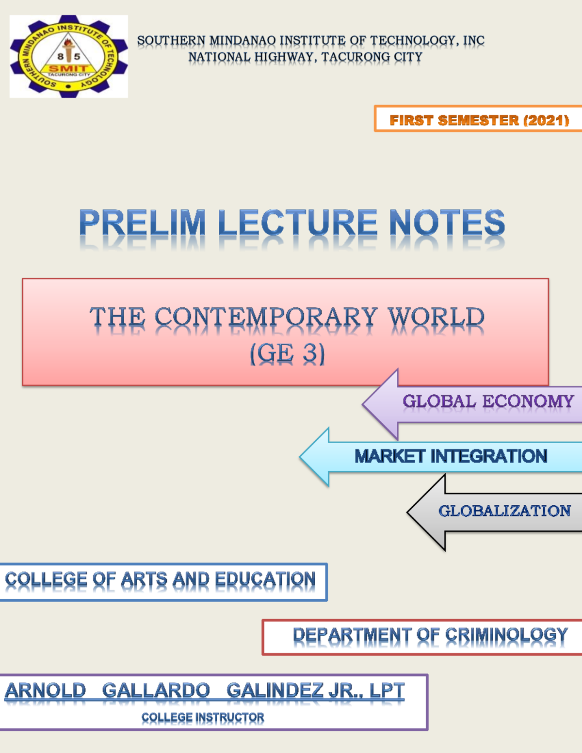 Contemporary World - Prelim Lecture Notes - SOUTHERN MINDANAO INSTITUTE ...