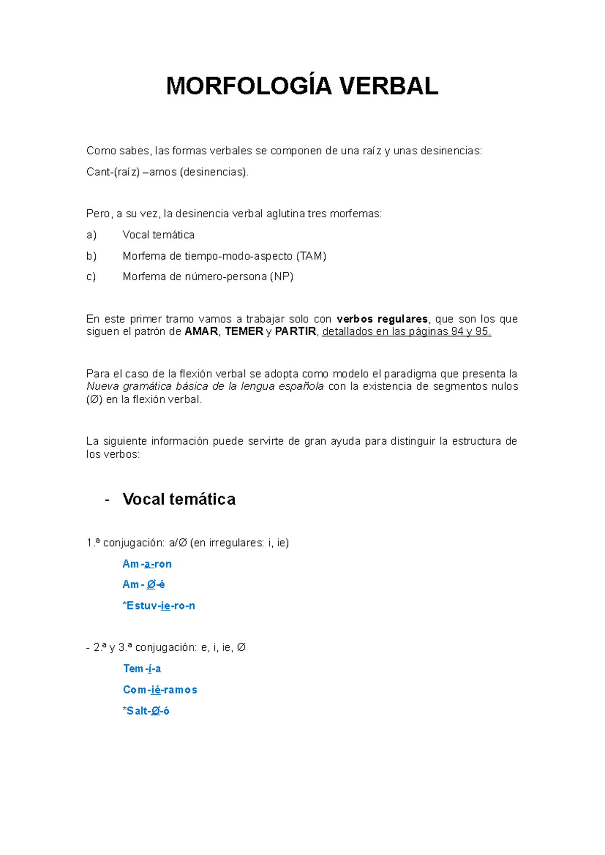 Morf verbal 3 - Morfología - MORFOLOGÍA VERBAL Como sabes, las formas ...