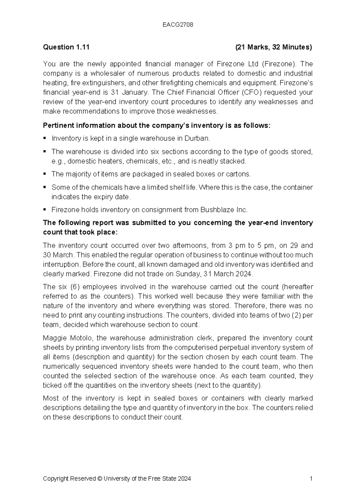 LU1 Question 1-11 - EACG Copyright Reserved © University of the Free State 2024 1 Question 1 (21 ...