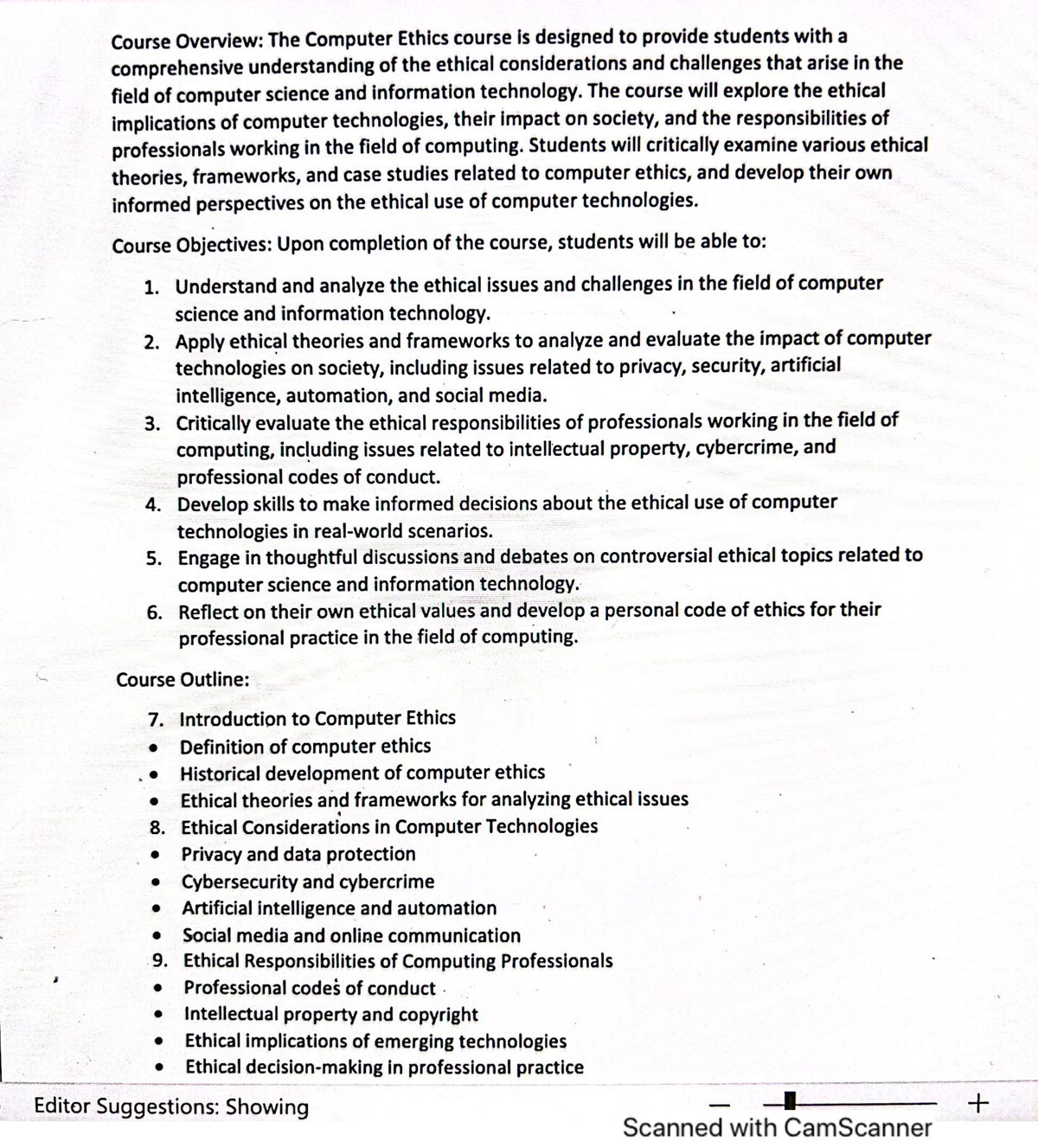 CEthics OV - Computer Ethics Summary Course Overview Course Outline ...