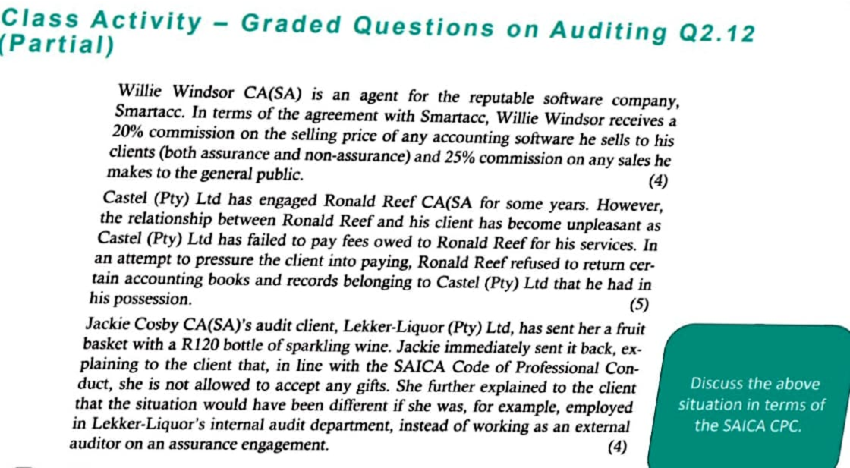 Auditing practice material - Class Activity - Graded Questions on ...